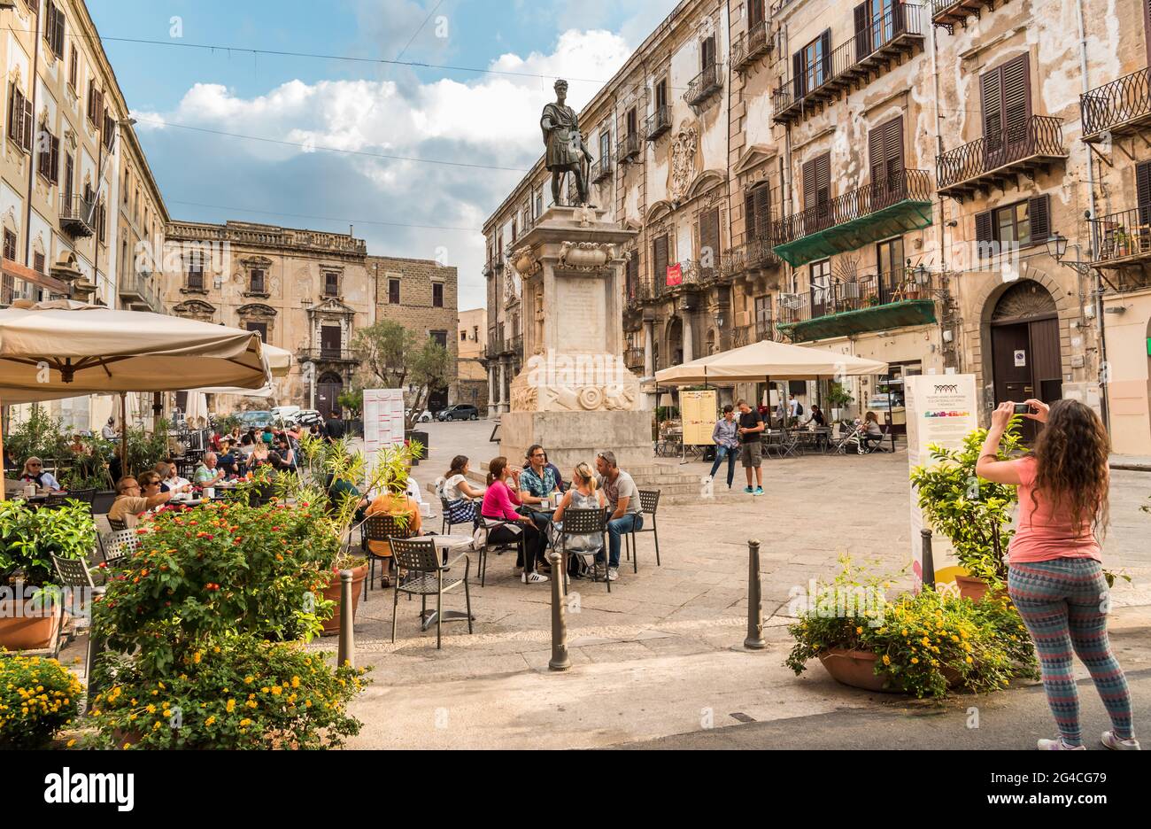 Palermo, Sicily, Italy - October 6, 2017: The statue of Charles V is a ...
