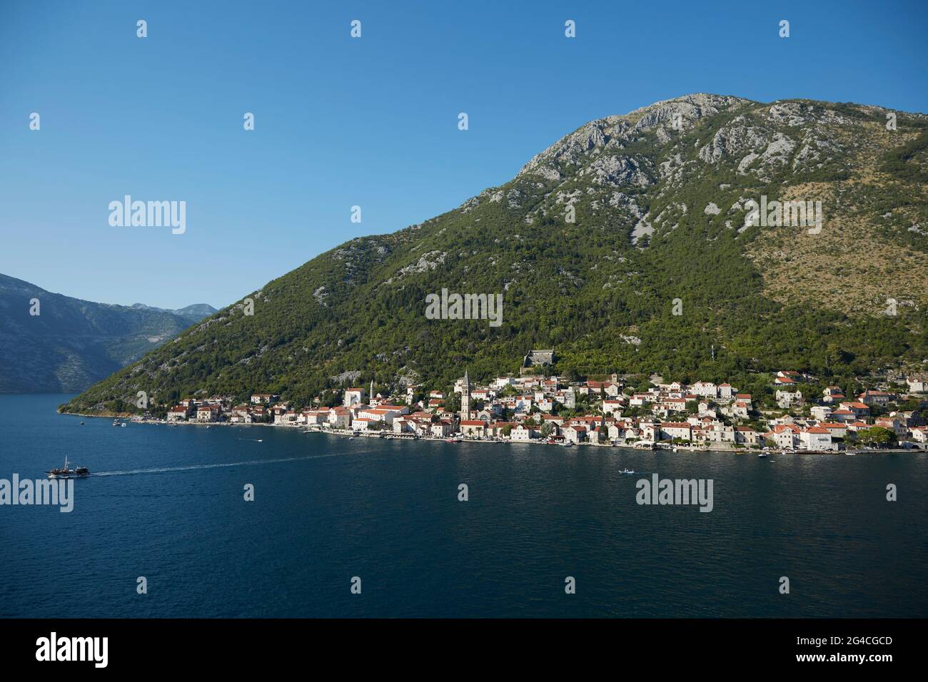 A view of the Montenegro coastline from the from a boat on the Adriatic ...