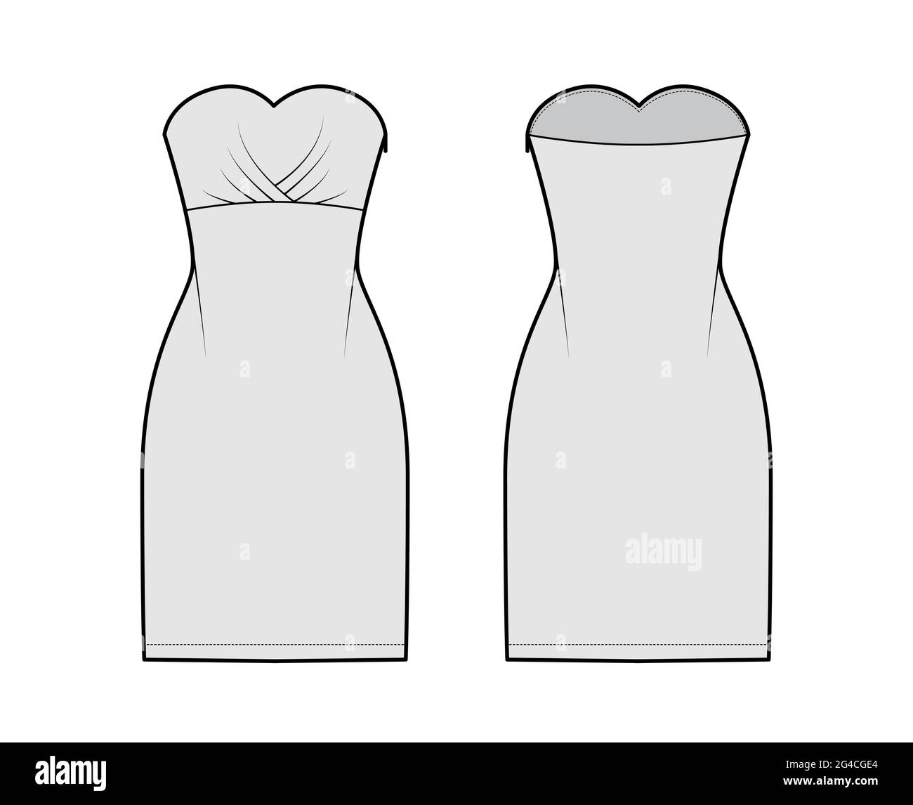 Dress tube technical fashion illustration with strapless, fitted body ...