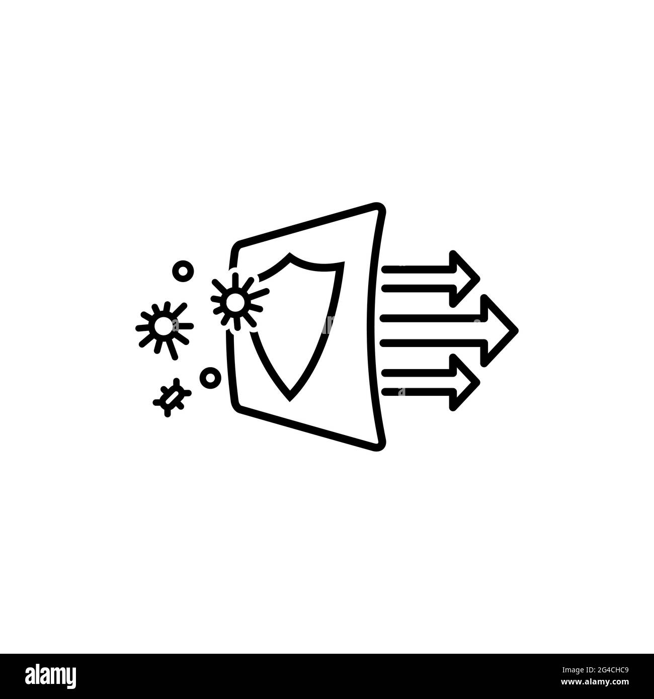 Simple line icon showing virus protection. Air filter effect ...