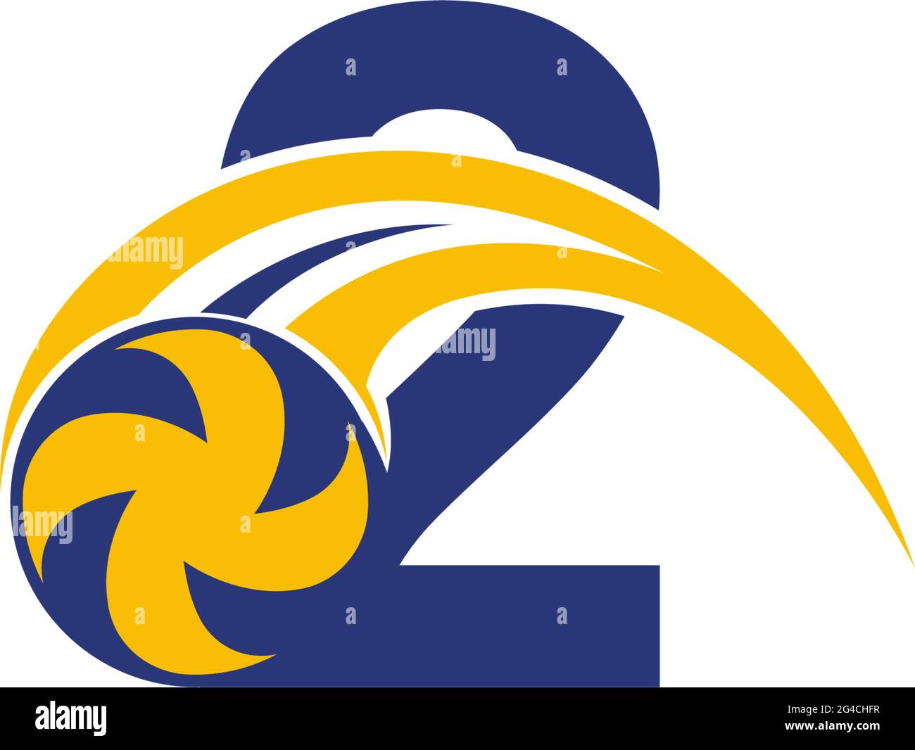 Number 2 with smashing volley ball icon logo design template ...