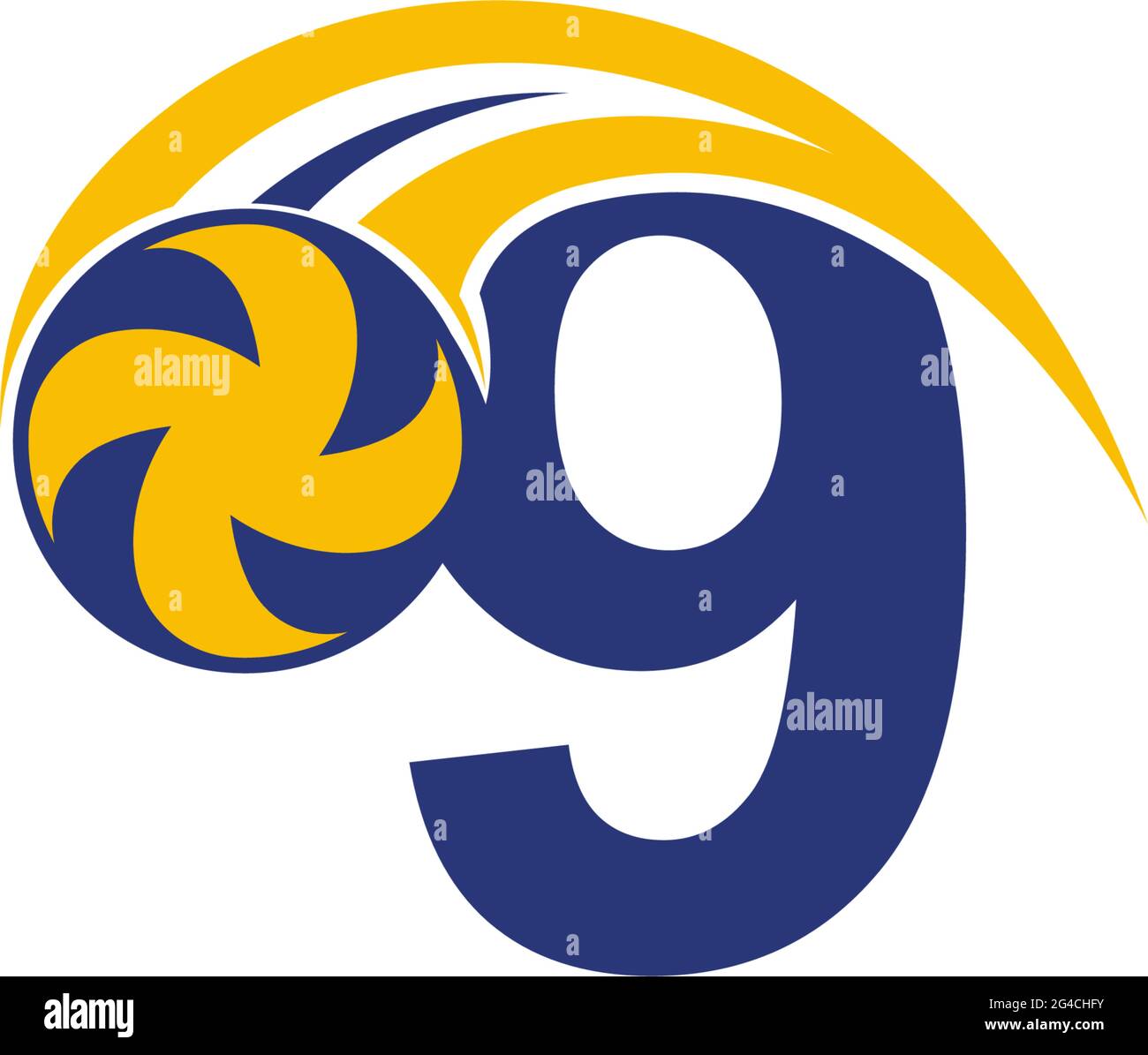 Number 9 with smashing volley ball icon logo design template ...