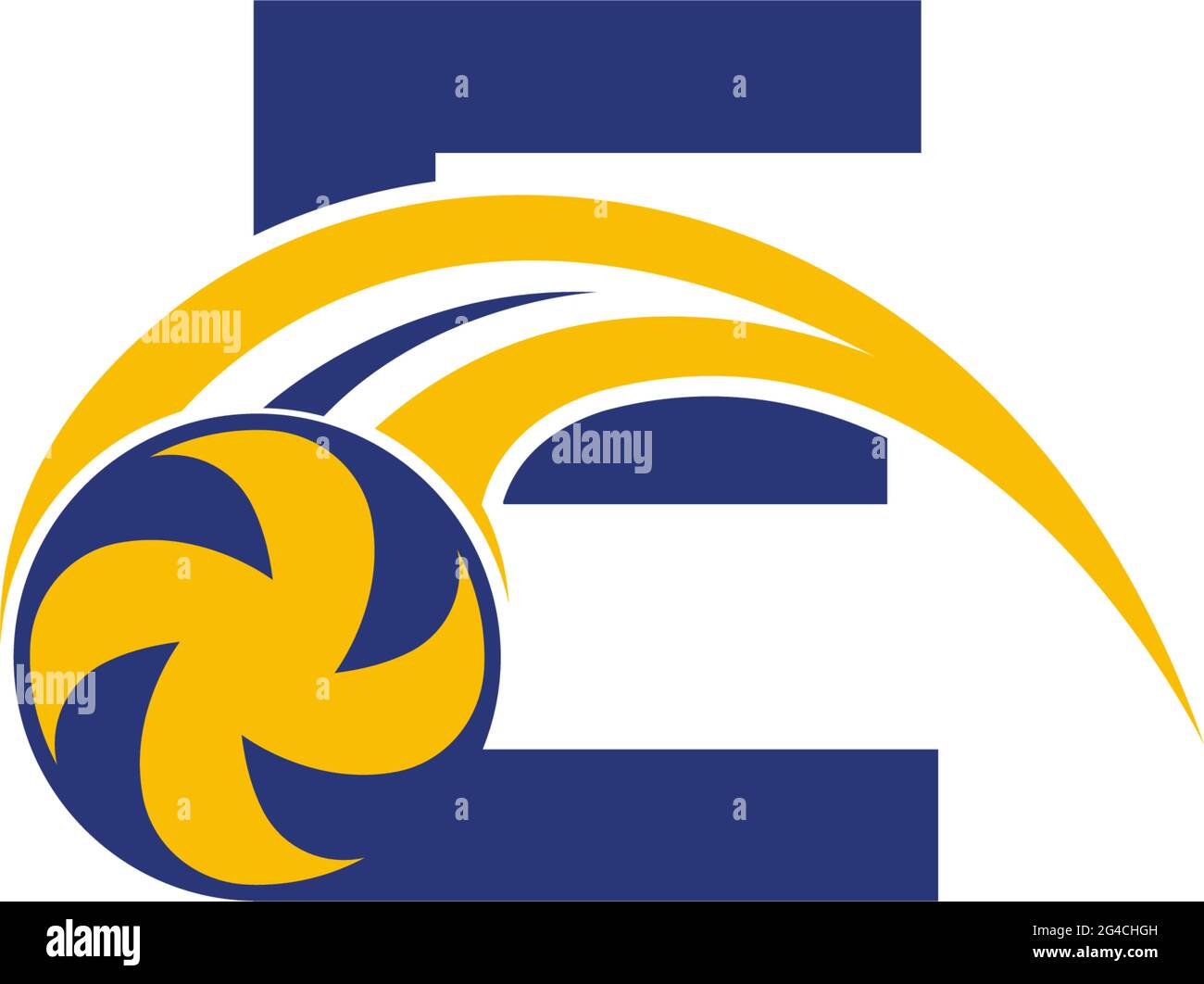 letter E with smashing volley ball icon logo design template ...