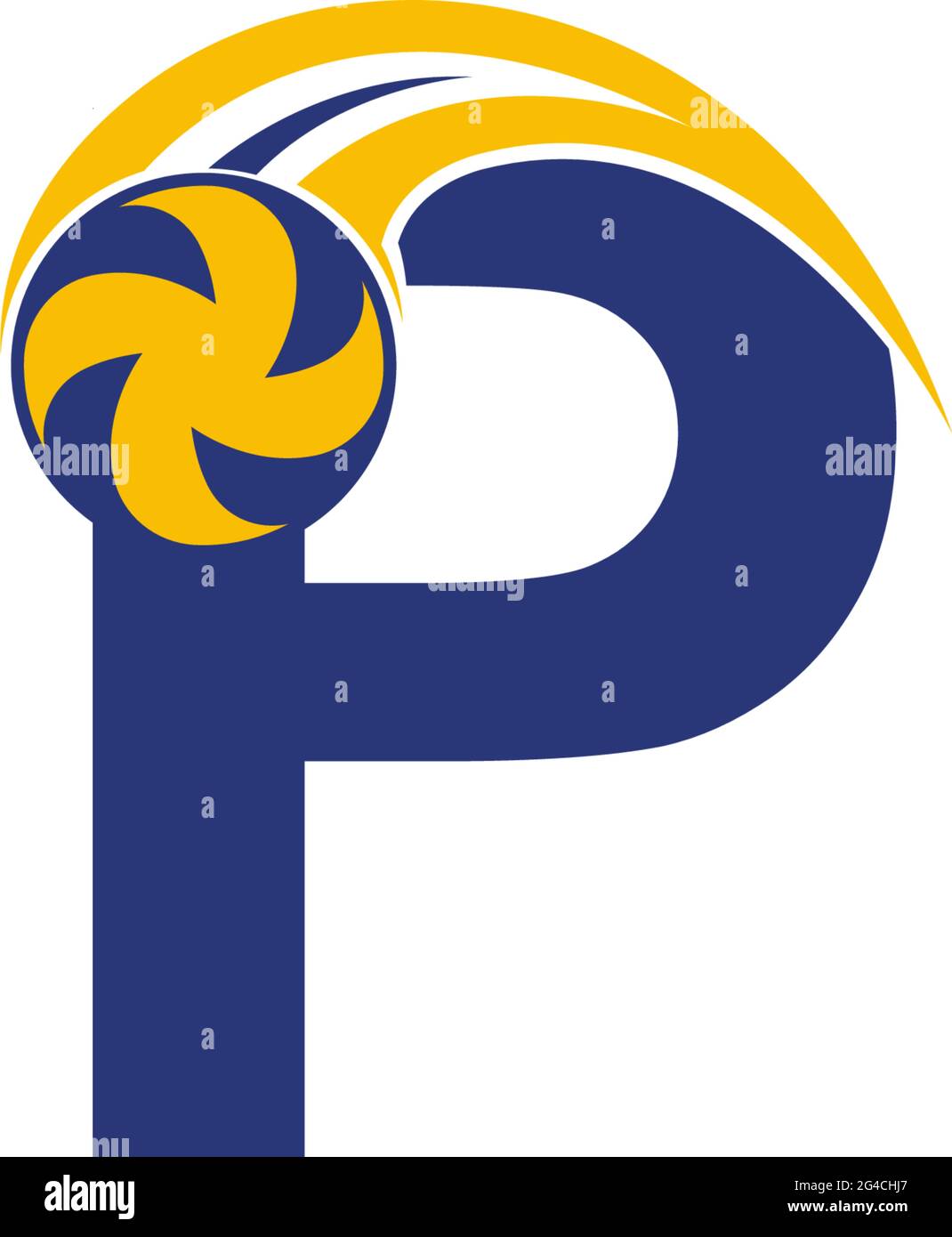 letter P with smashing volley ball icon logo design template ...