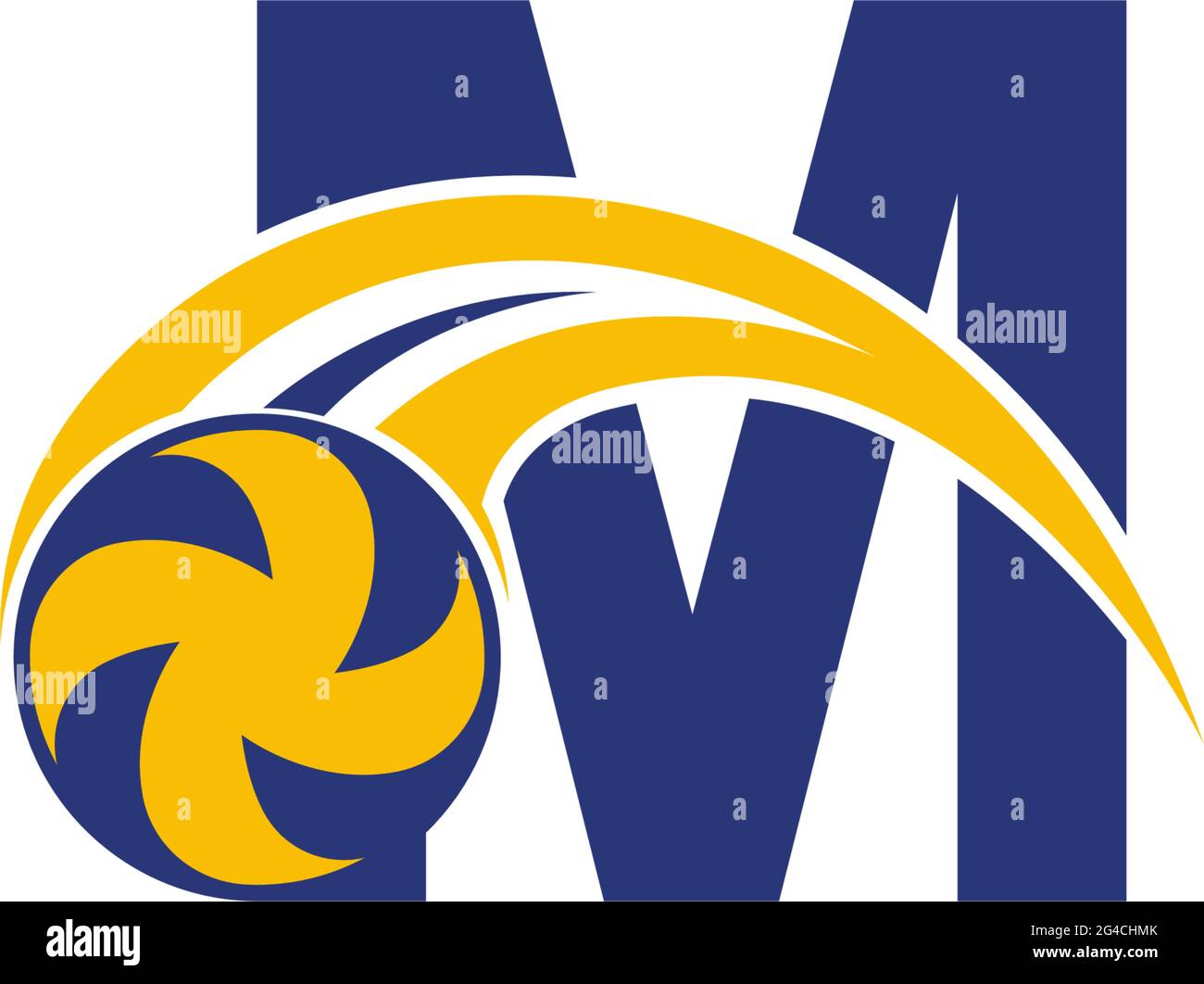 letter M with smashing volley ball icon logo design template ...