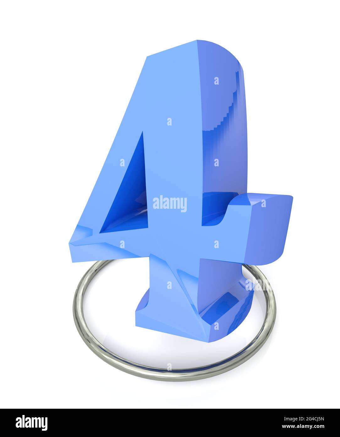 Number 4 blue over metallic circle on white background - 3D rendering ...