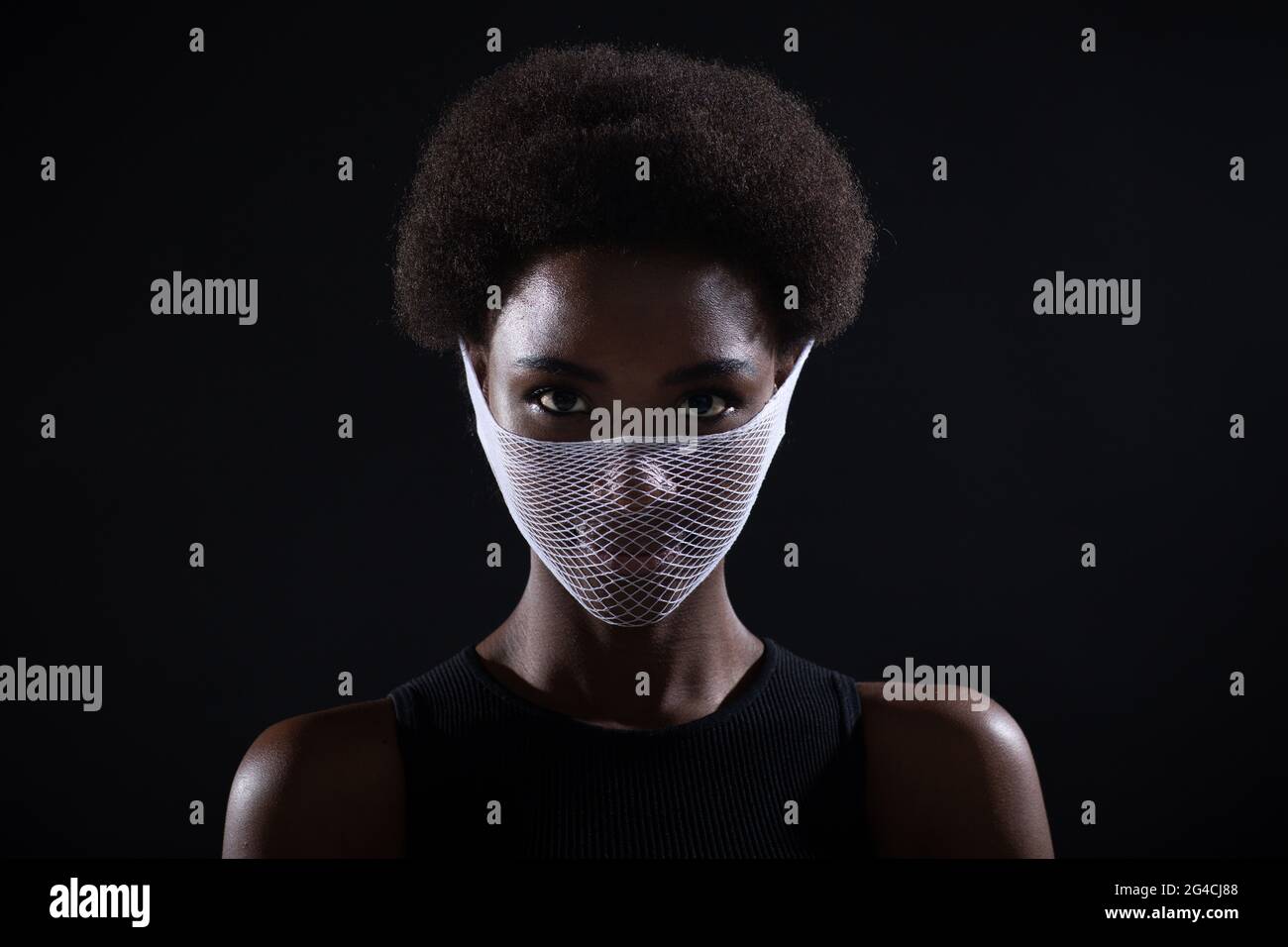 Portrait of african american dark skin woman fashion model quarantine ...