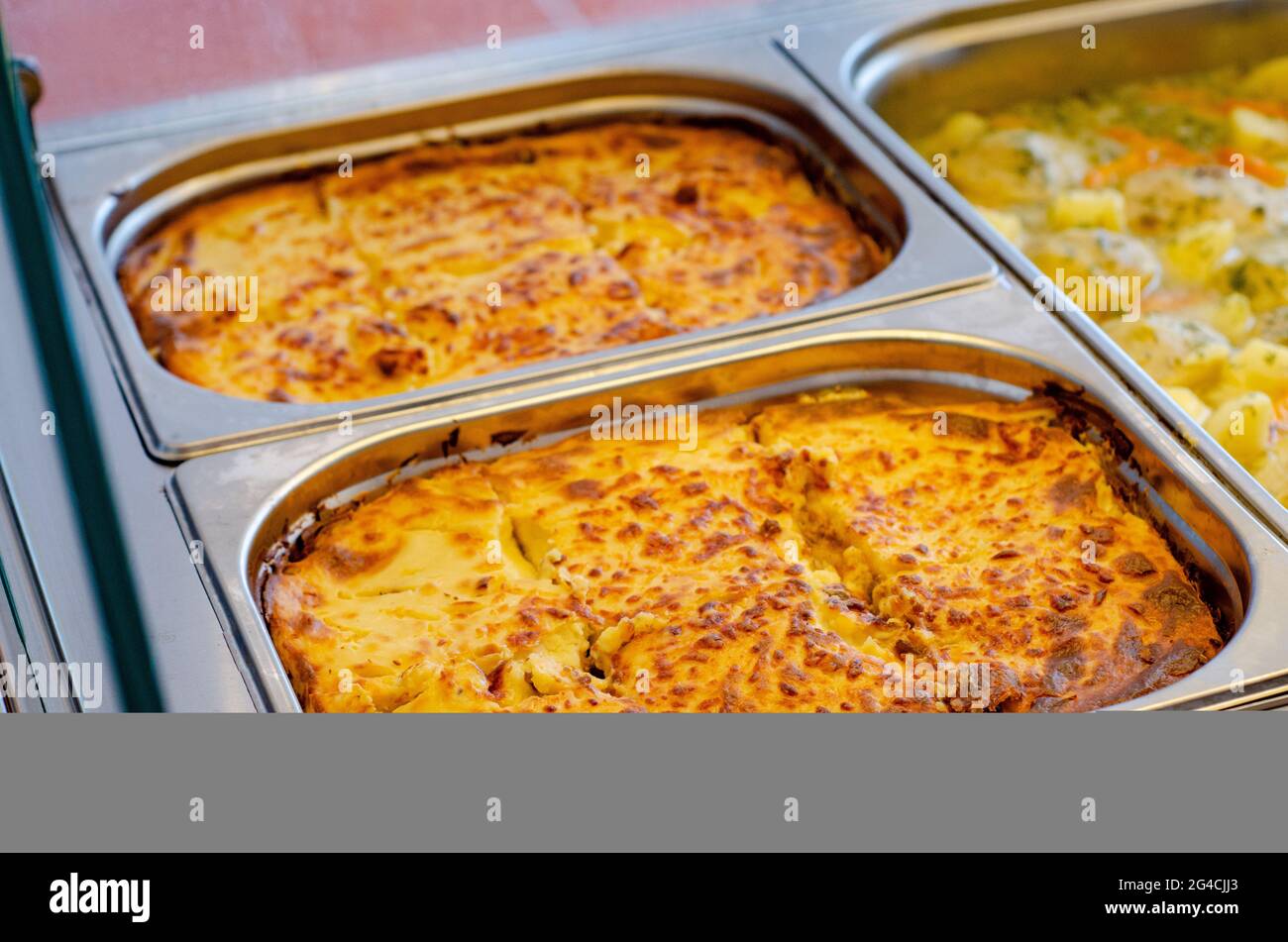 A high angle shot of pastitsio on a tray pan Stock Photo - Alamy