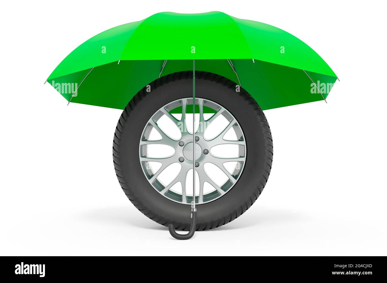 Car wheel under umbrella, 3D rendering isolated on white background ...