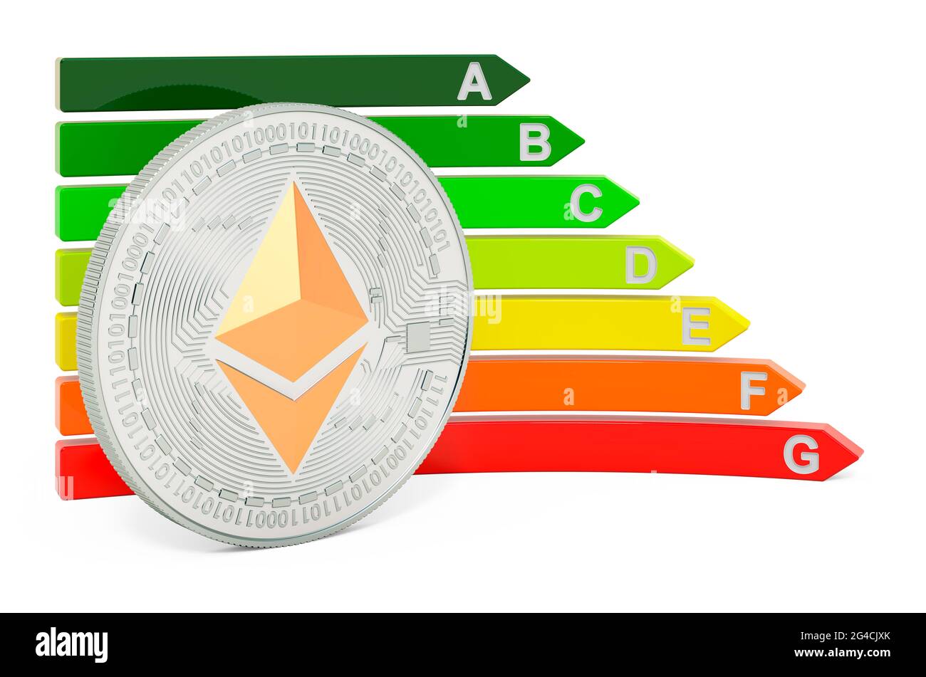 Ethereum with energy efficiency chart, 3D rendering isolated on white ...
