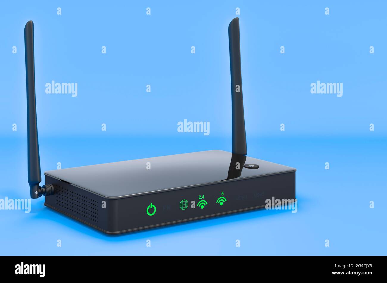 Wireless internet router on blue background, 3D rendering Stock Photo ...