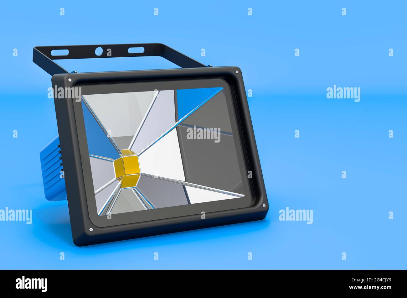 LED spotlight on blue background, 3D rendering Stock Photo - Alamy