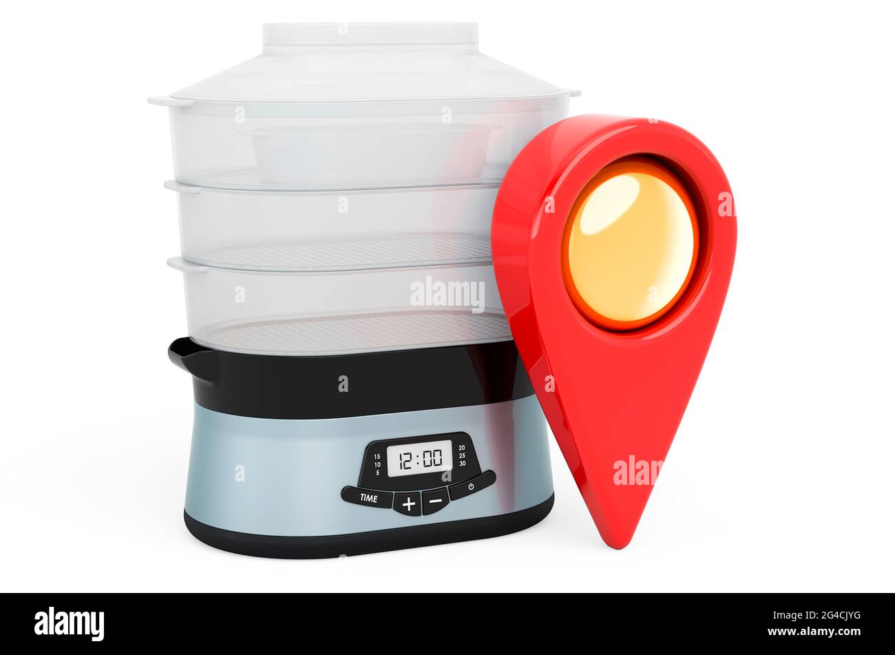 Map pointer with food steamer. 3D rendering isolated on white ...