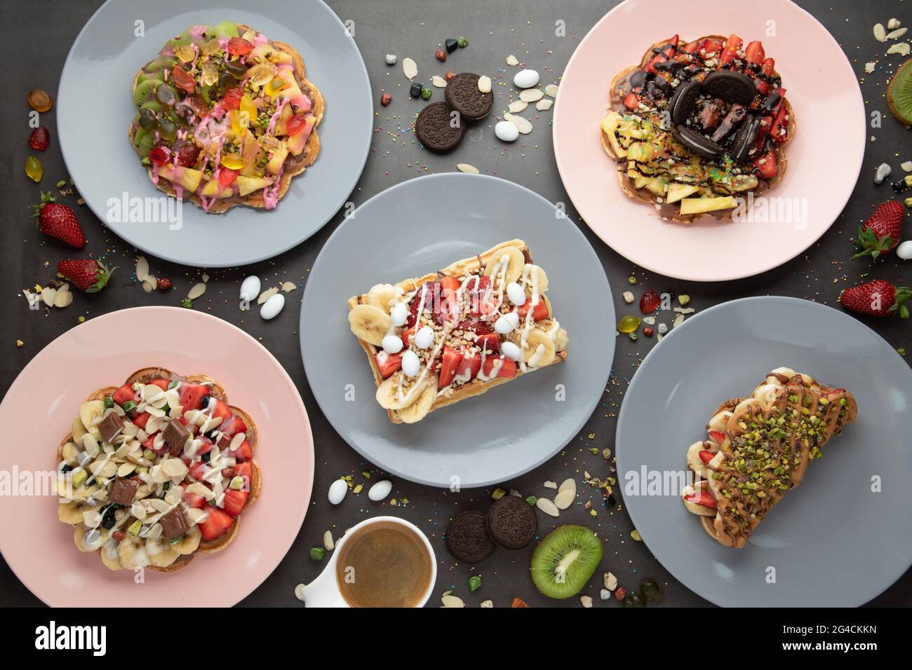 Three different waffles in square, heart and bubble shape Stock Photo ...