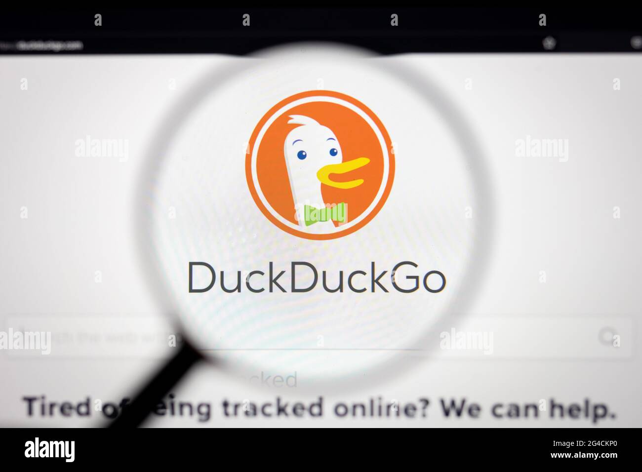 DuckDuckGo company logo on a website, seen on a computer screen through ...