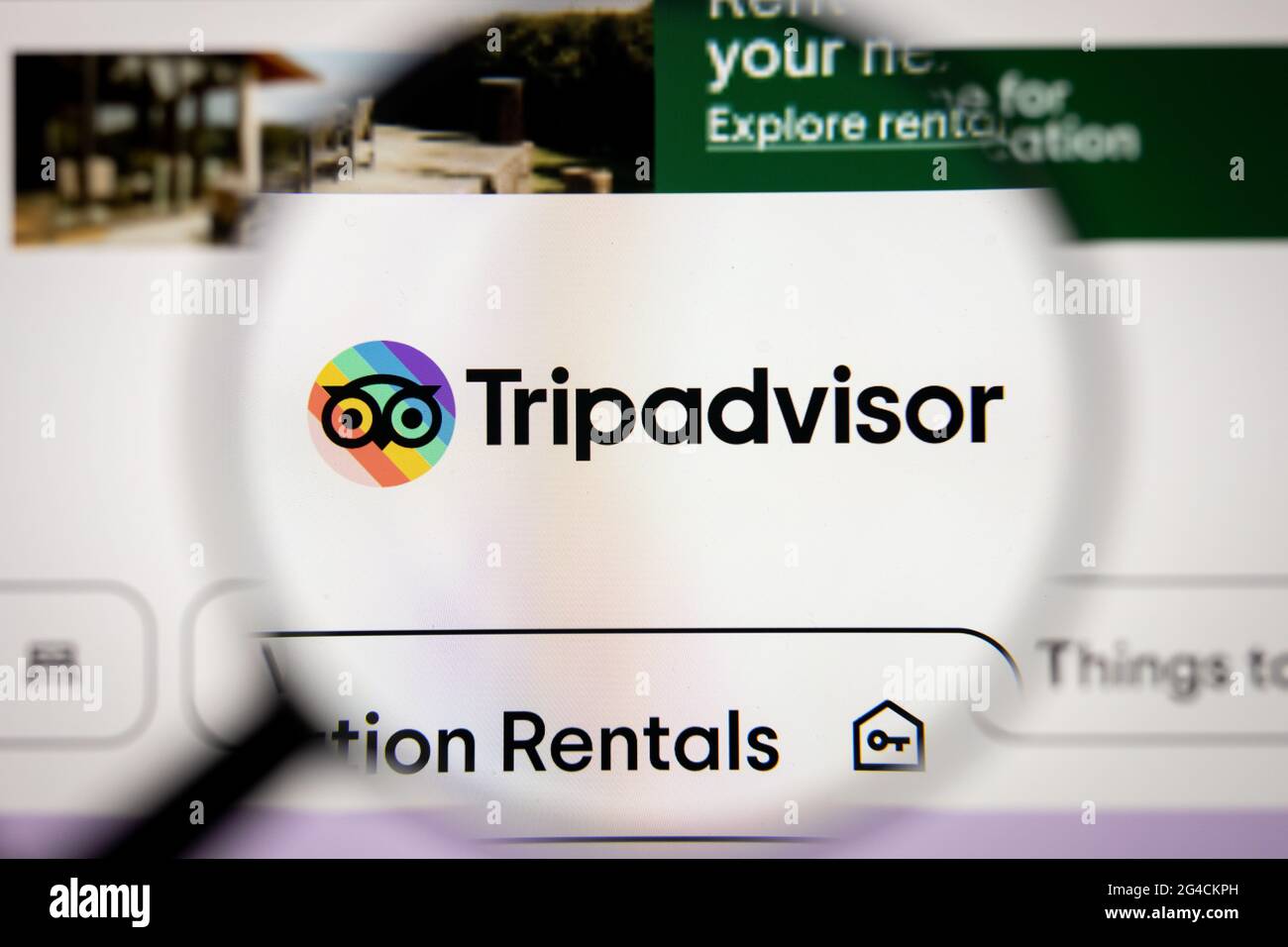 TripAdvisor company logo on a website, seen on a computer screen ...
