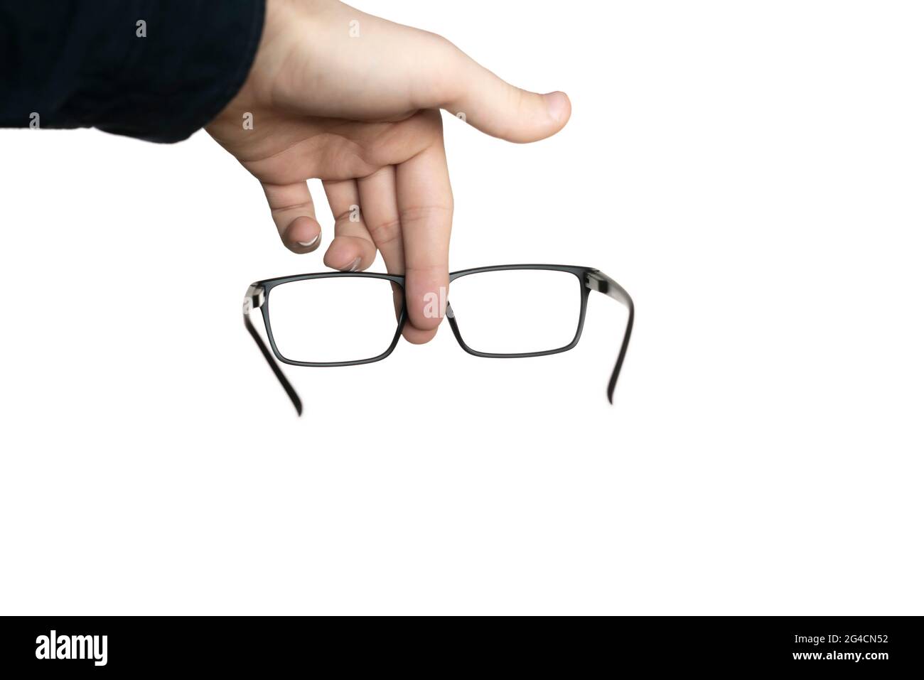isolated on white person's hand holding a eyeglasses, mockup design ...