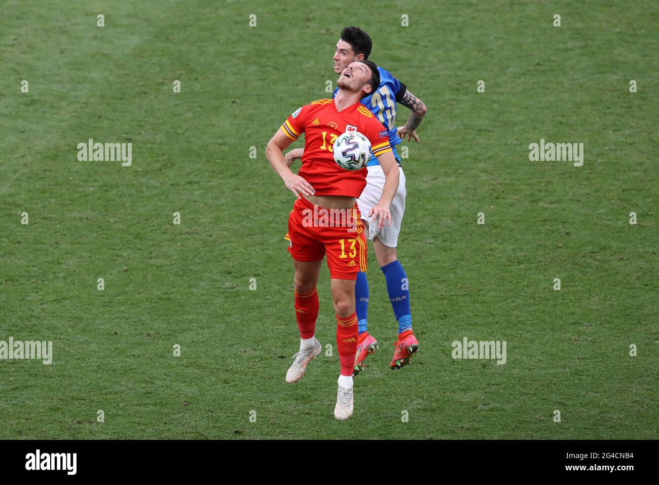 Rome, Italy, 20th June 2021. Kieffer Moore of Wales and Alessandro ...