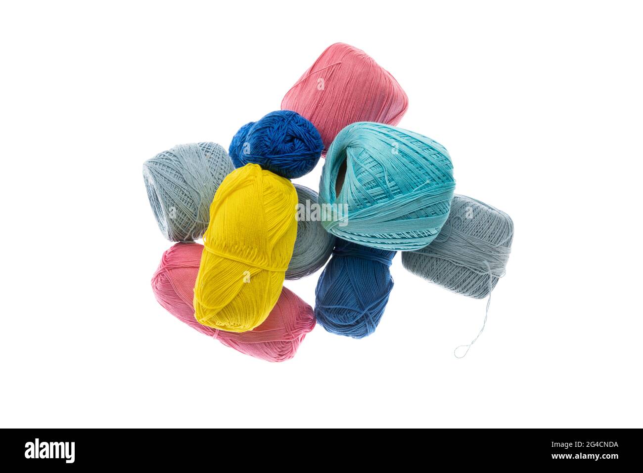 isolated set of colorful knitting wool balls, homemade craft textile ...