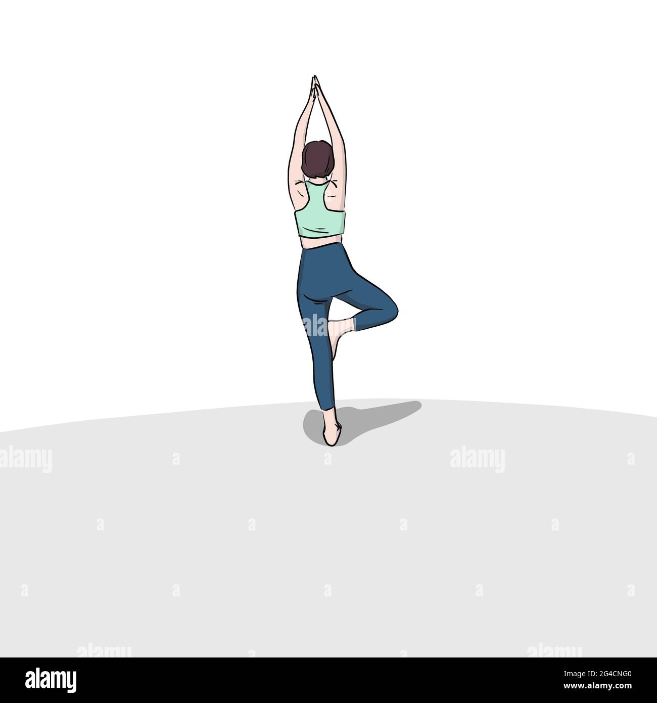 Woman doing yoga hand drawn with black lines illustration vector ...