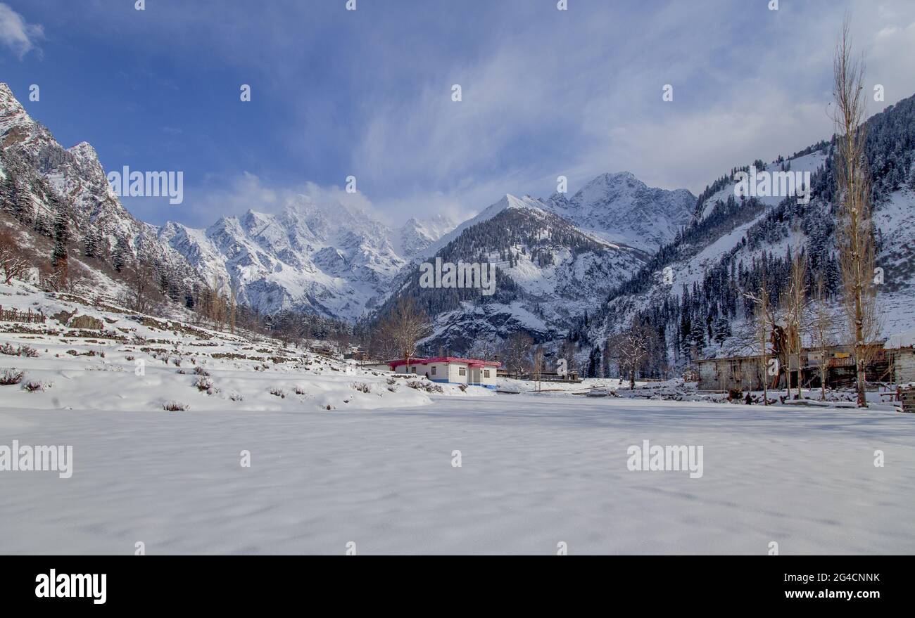 A winter landscapes of Swat valley with snowy mountains in Khyber ...