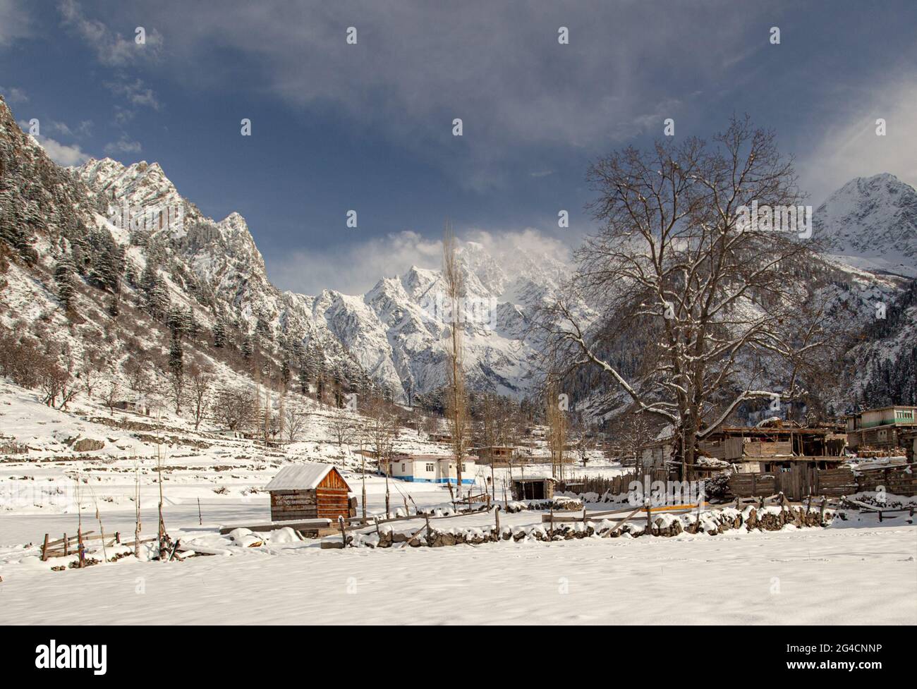 A winter landscapes of Swat valley with snowy mountains in Khyber ...