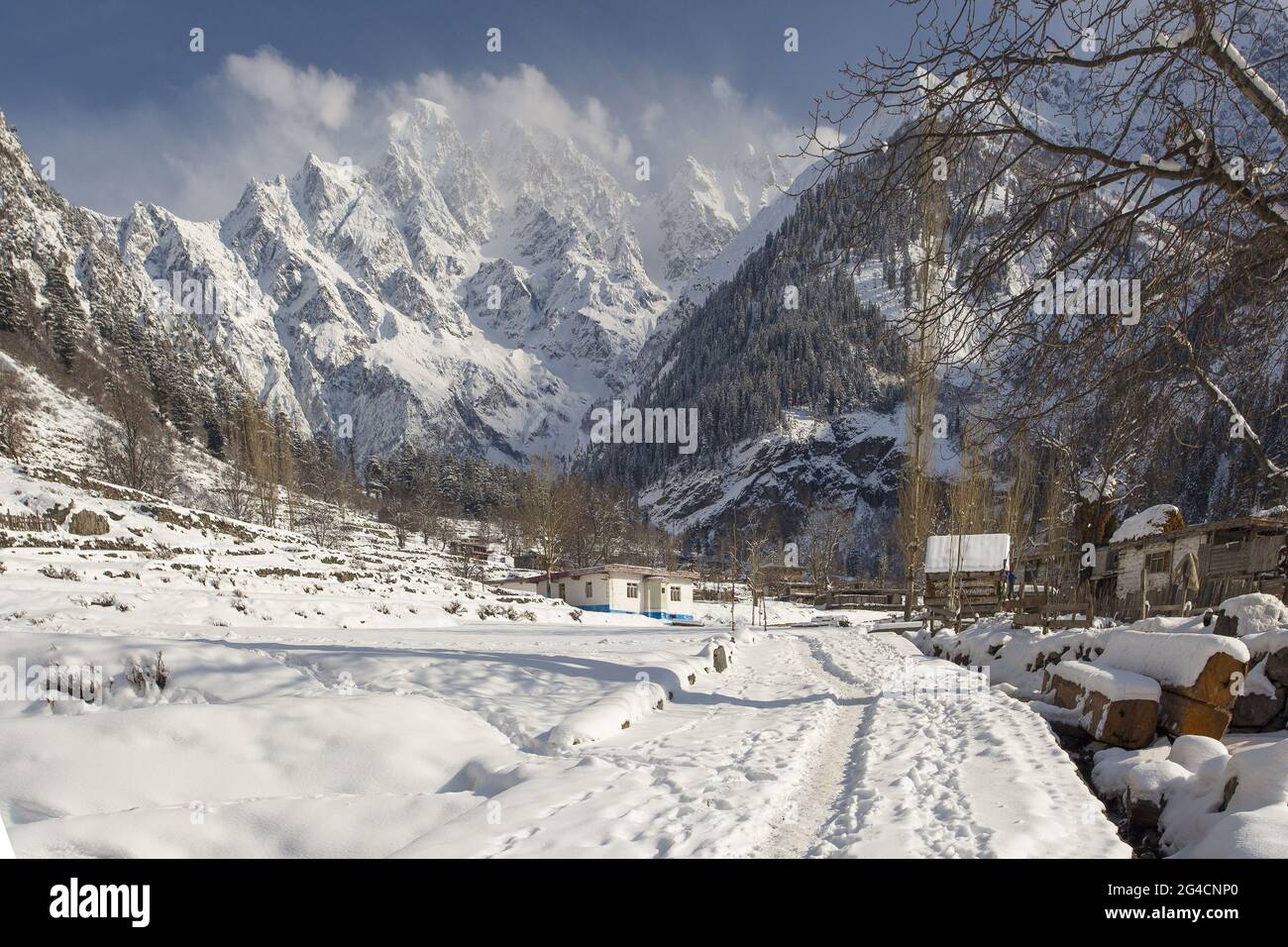 A winter landscapes of Swat valley with snowy mountains in Khyber ...