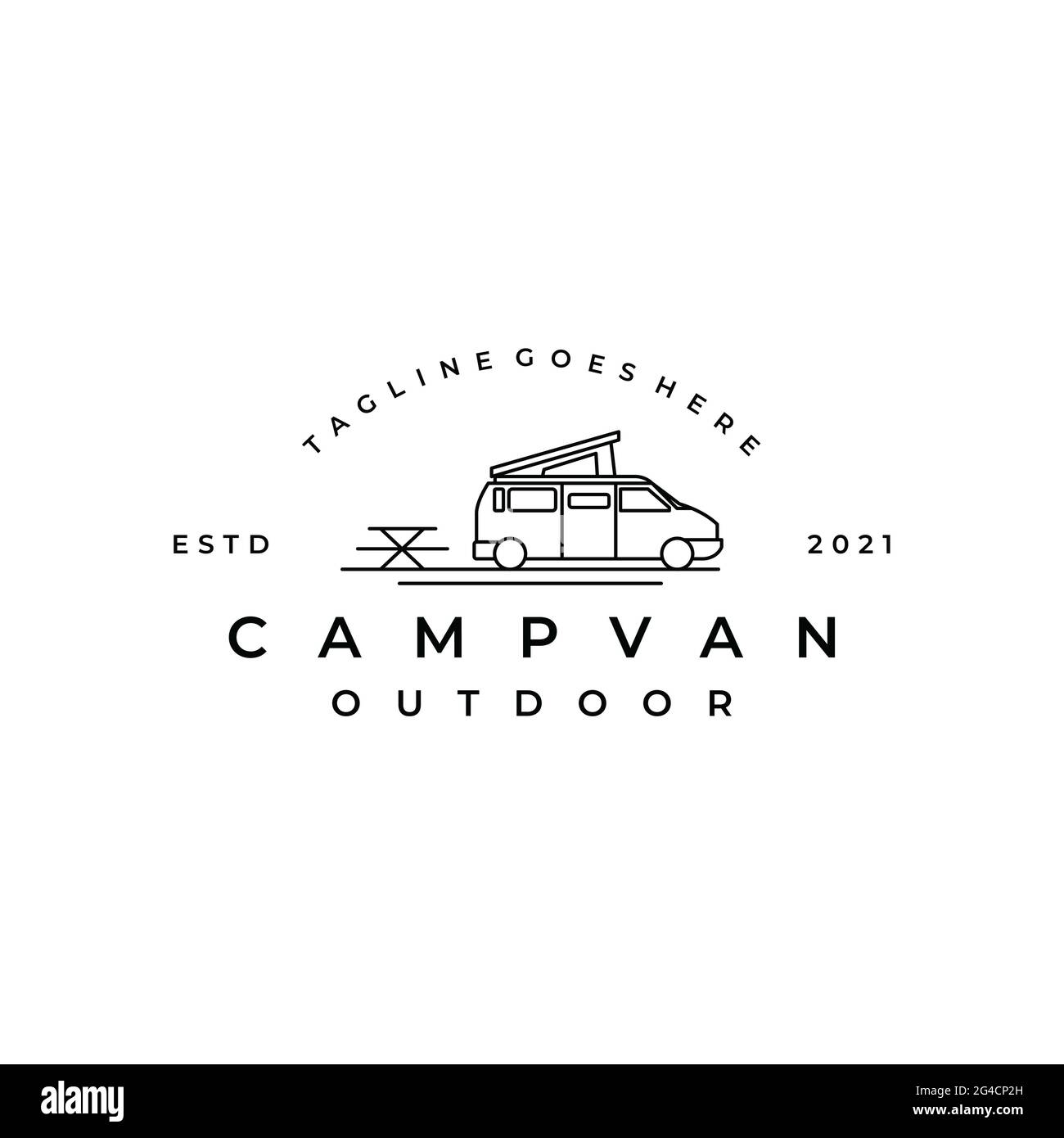 Line art Camper van logo, emblems and badges. camping tent and forest ...