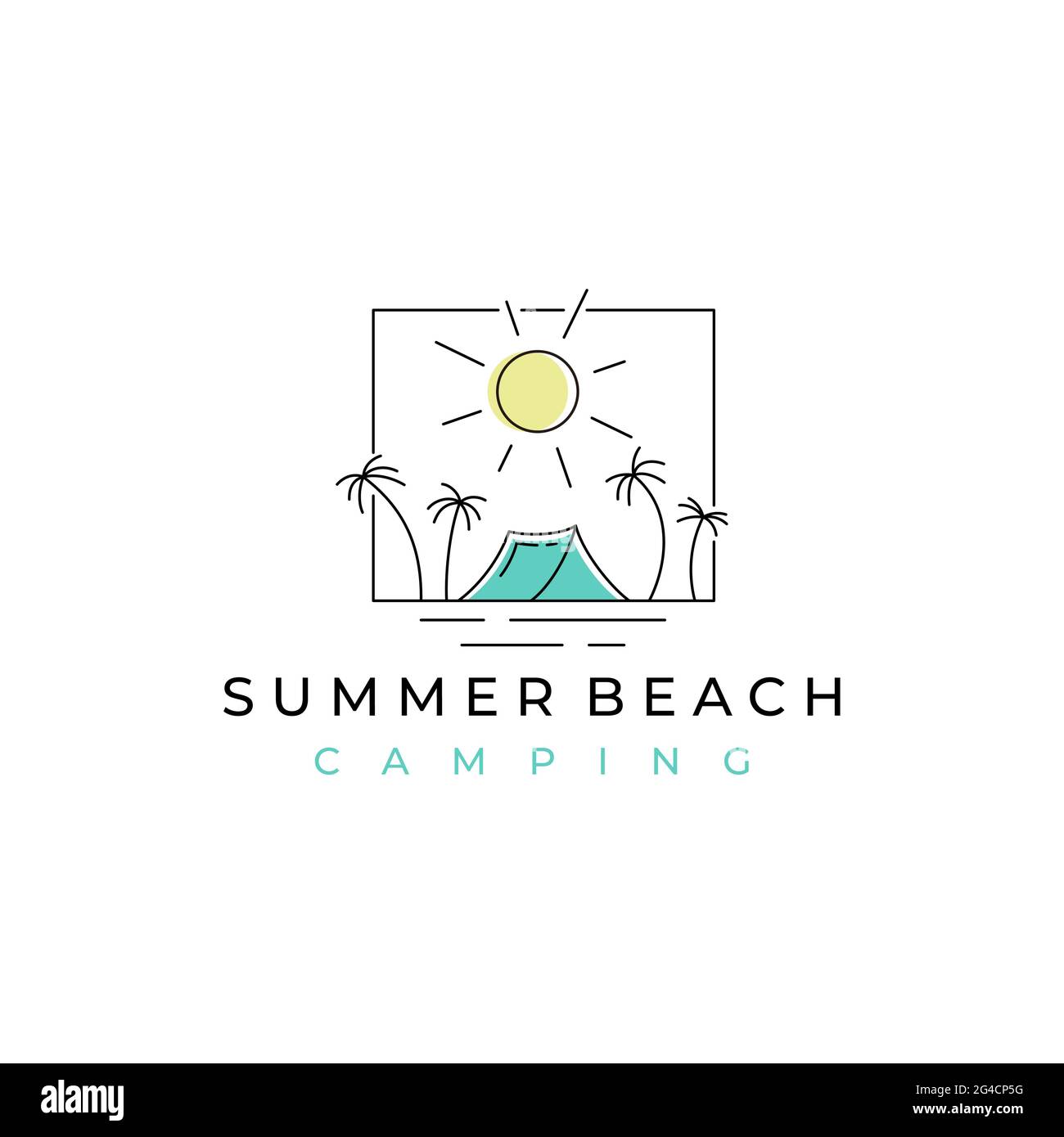 Line art summer beach camping recreation logo design Stock Vector Image ...