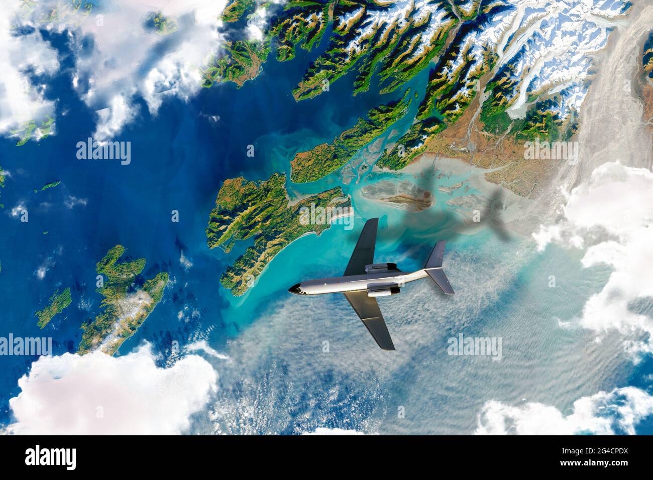 top view of earth surface from space, satellite photo with flying ...