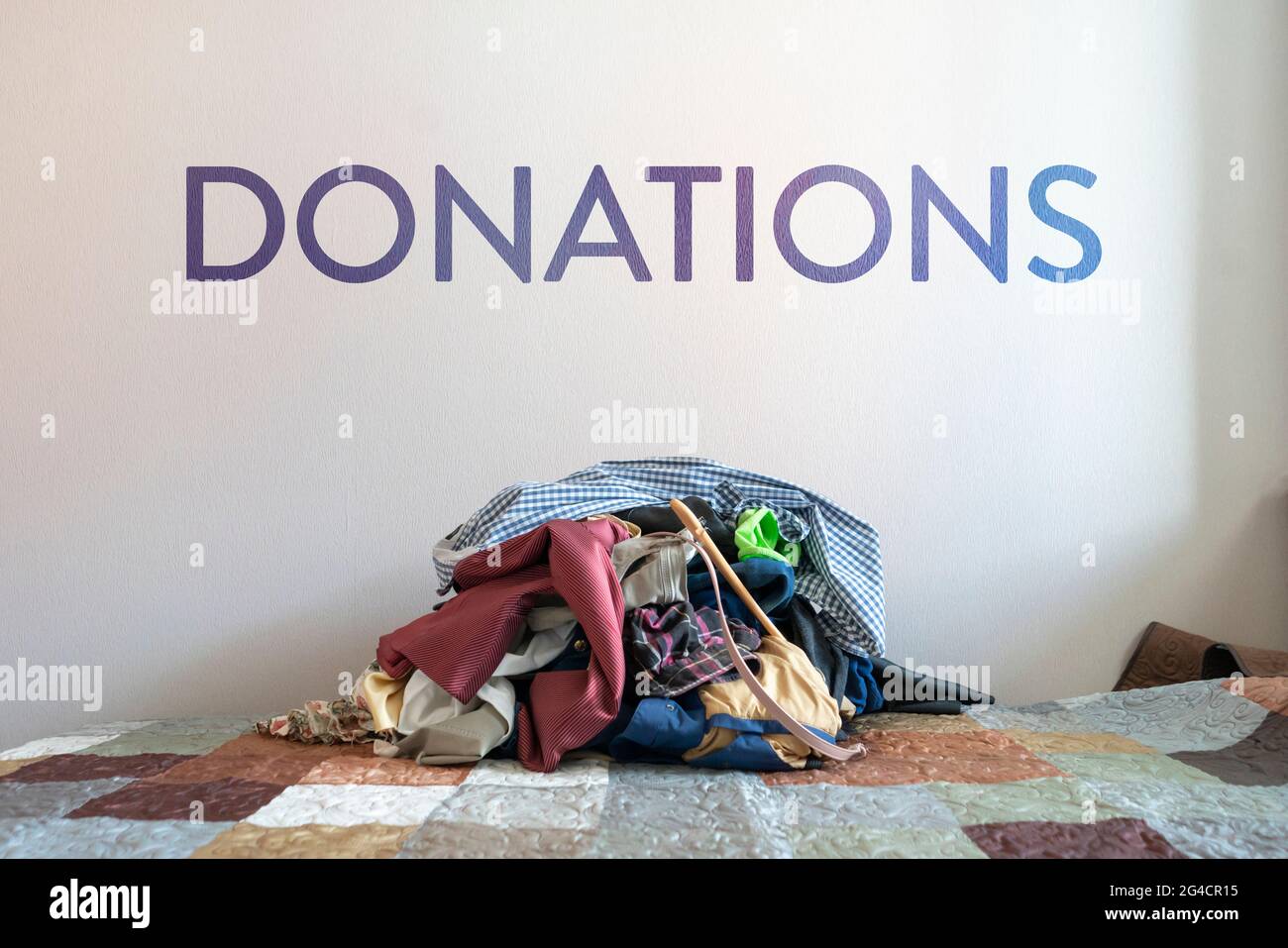 a bunch of clothes for donation to children from poor countries Stock ...