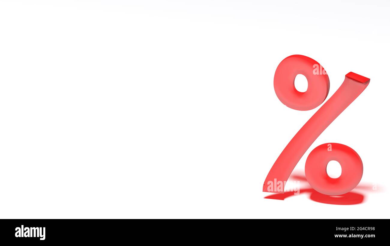 White background with red percentage sign - 3D rendering illustration ...