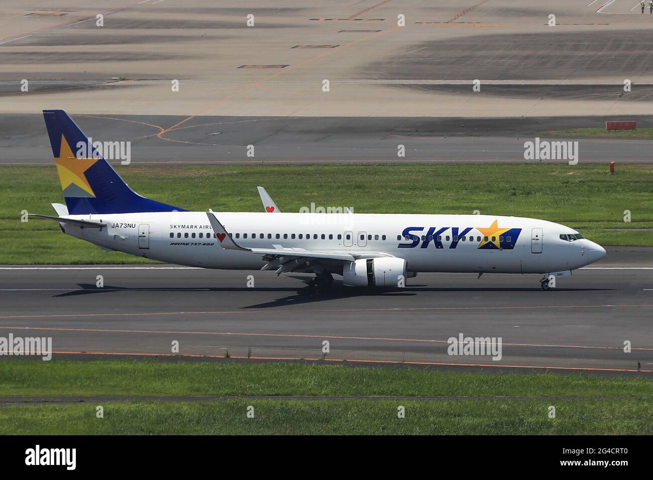 A Skymark Airlines aircraft is seen at Tokyo International Airport in ...