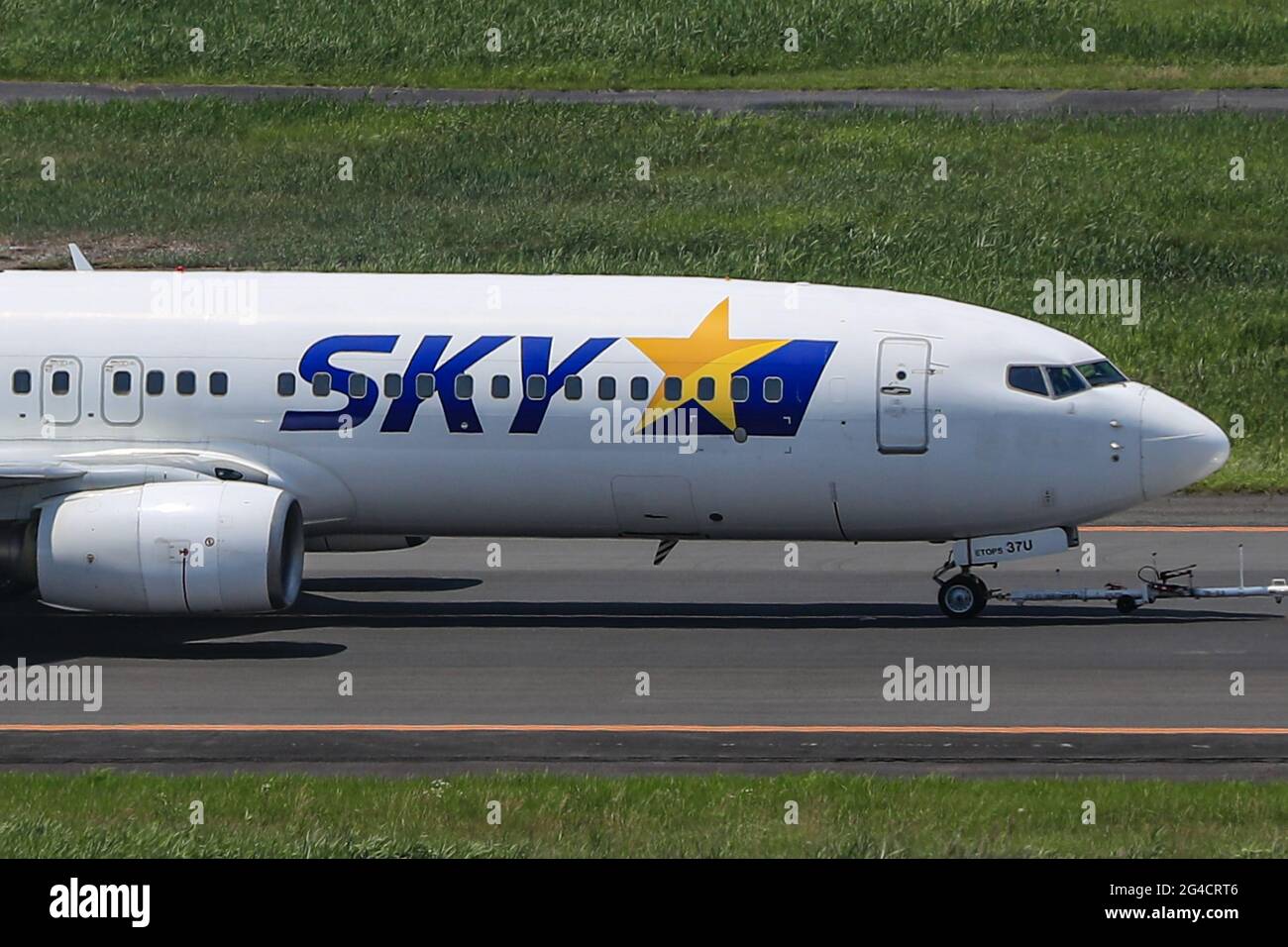 A Skymark Airlines aircraft is seen at Tokyo International Airport in ...