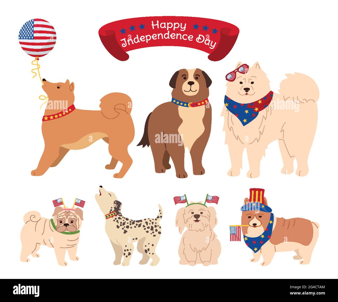 Dog character cartoon set American Independence Day. Funny patriotic ...