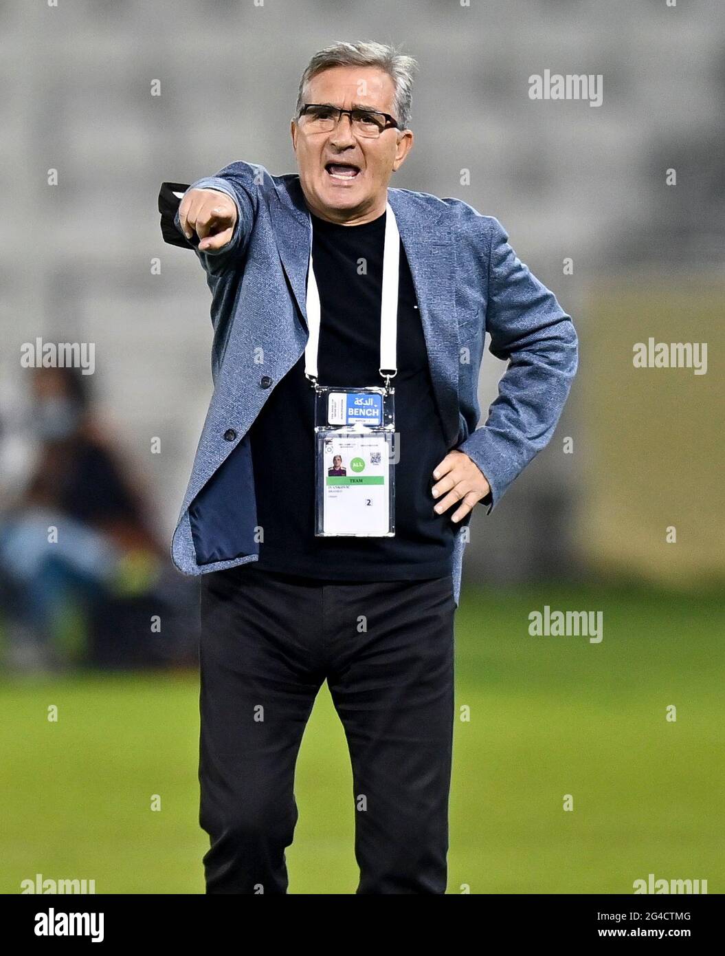 Doha, Qatar. 20th June, 2021. Head coach Branko Ivankovic of Oman ...