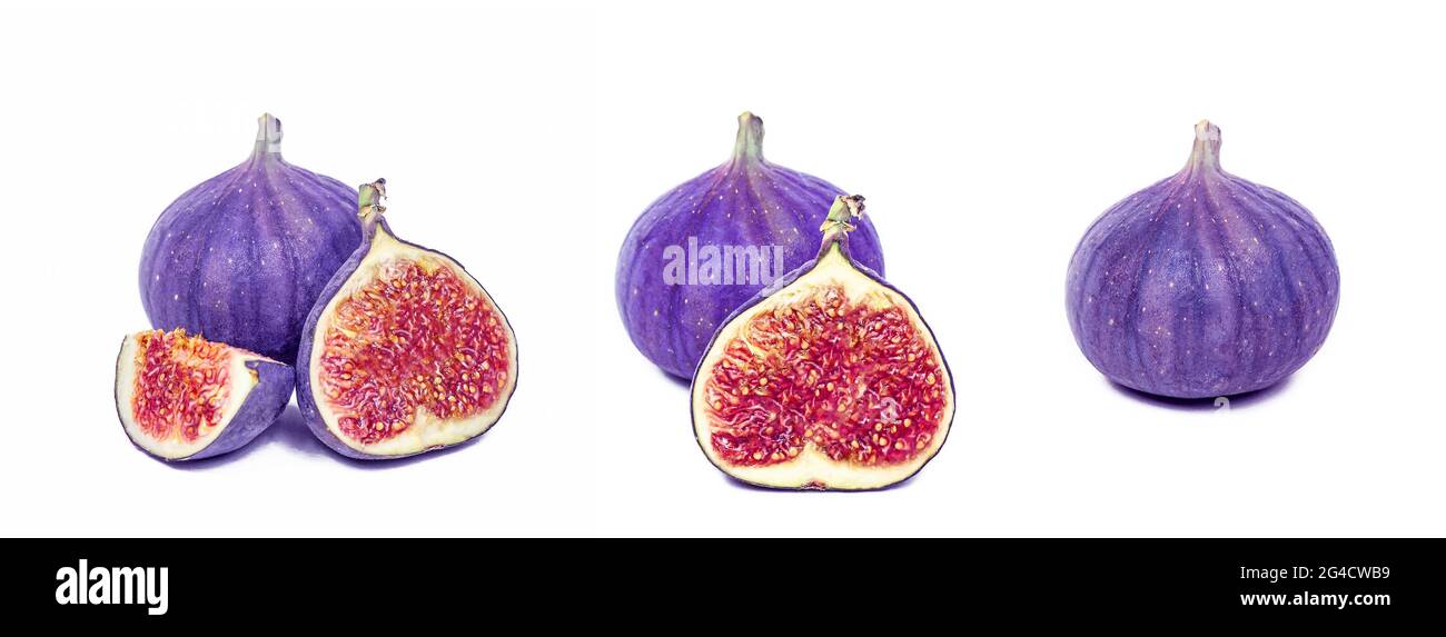 Blue and purple round fig fruit set isolated on white background Stock ...