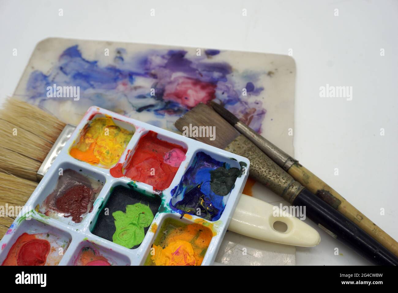 Equipment for painting, watercolor, Palette , paintbrush Stock Photo ...