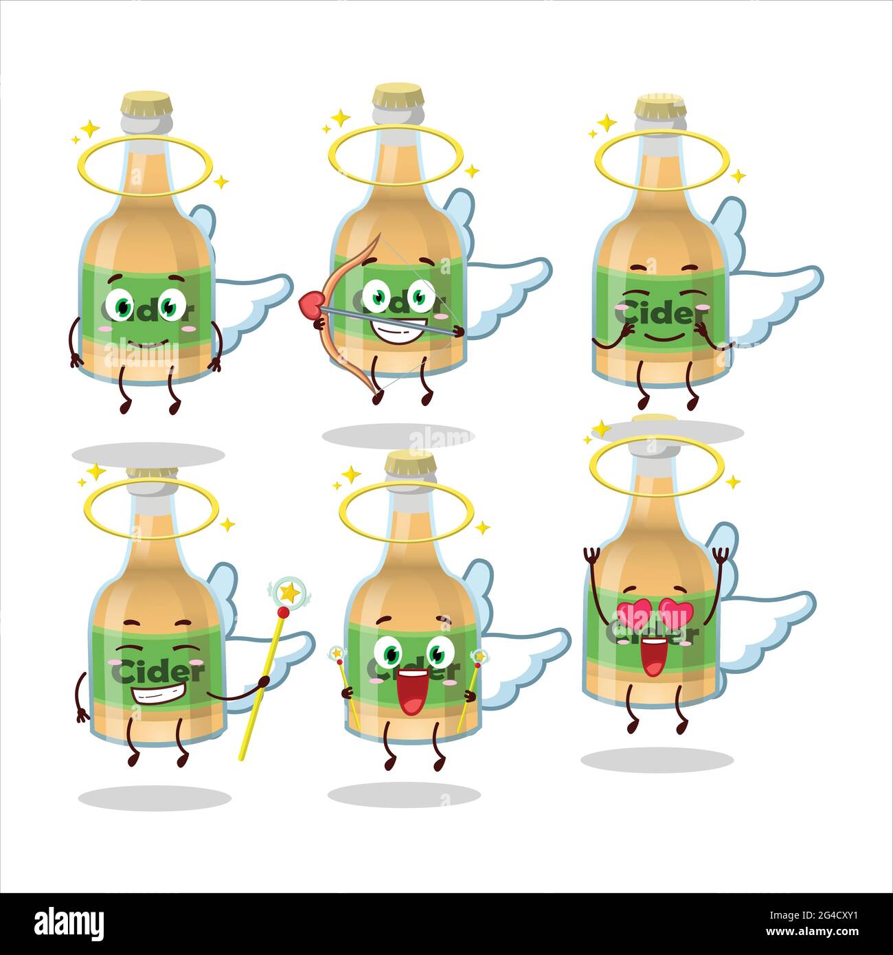 Cider bottle cartoon designs as a cute angel character. Vector ...