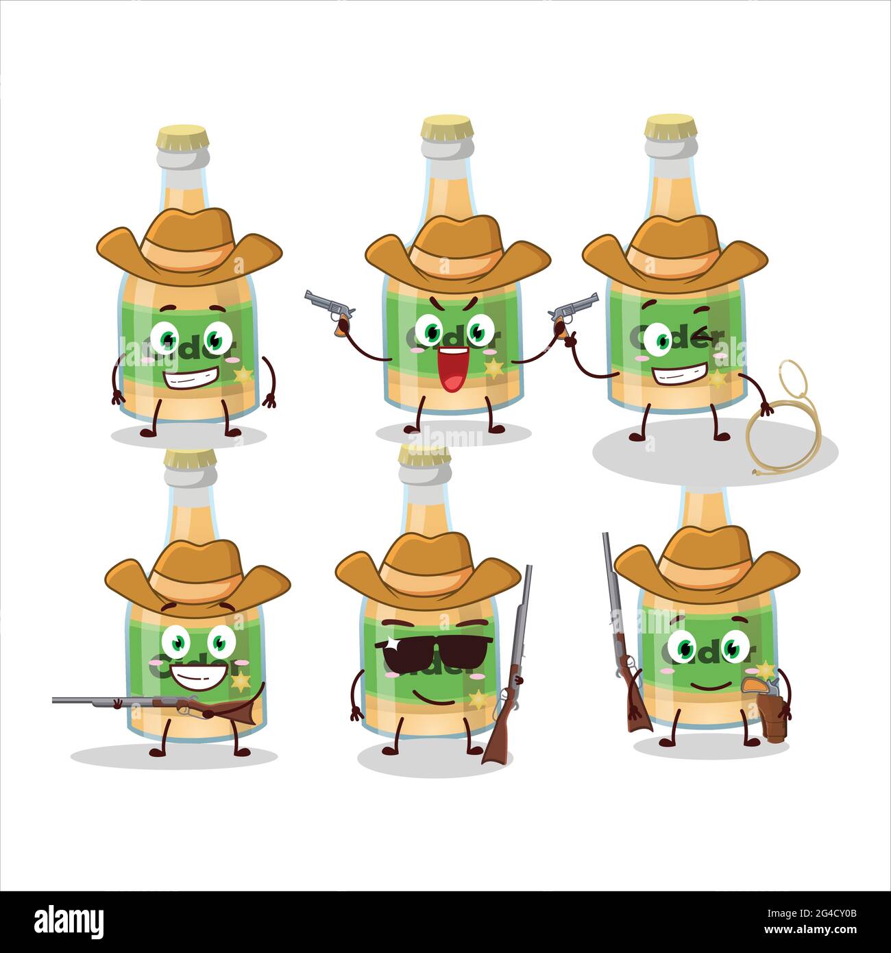 Cool cowboy cider bottle cartoon character with a cute hat. Vector ...