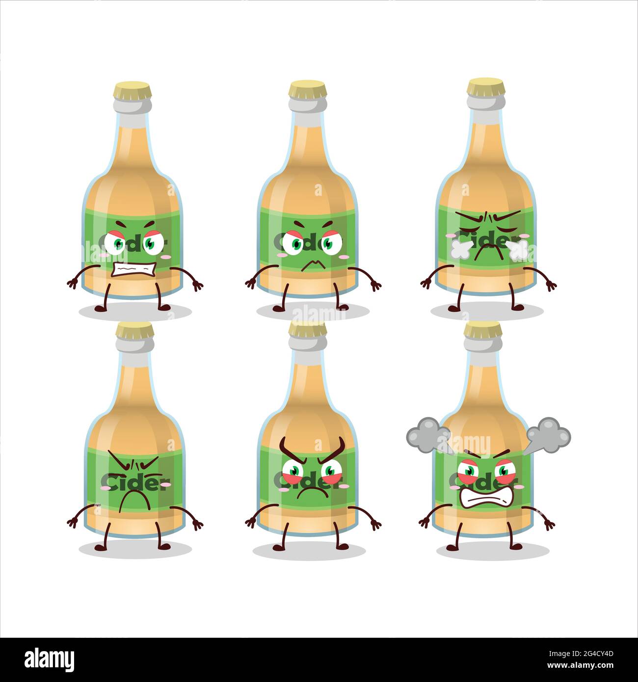 Cider bottle cartoon character with various angry expressions. Vector ...