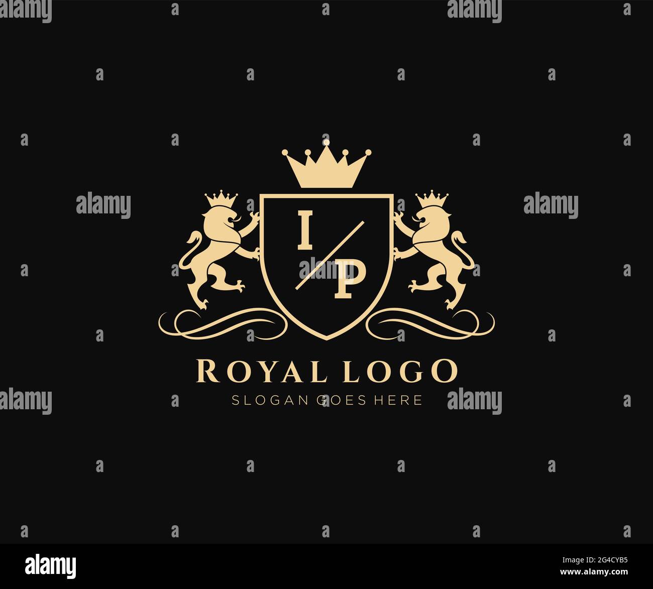 IP Letter Lion Royal Luxury Heraldic,Crest Logo template in vector art ...