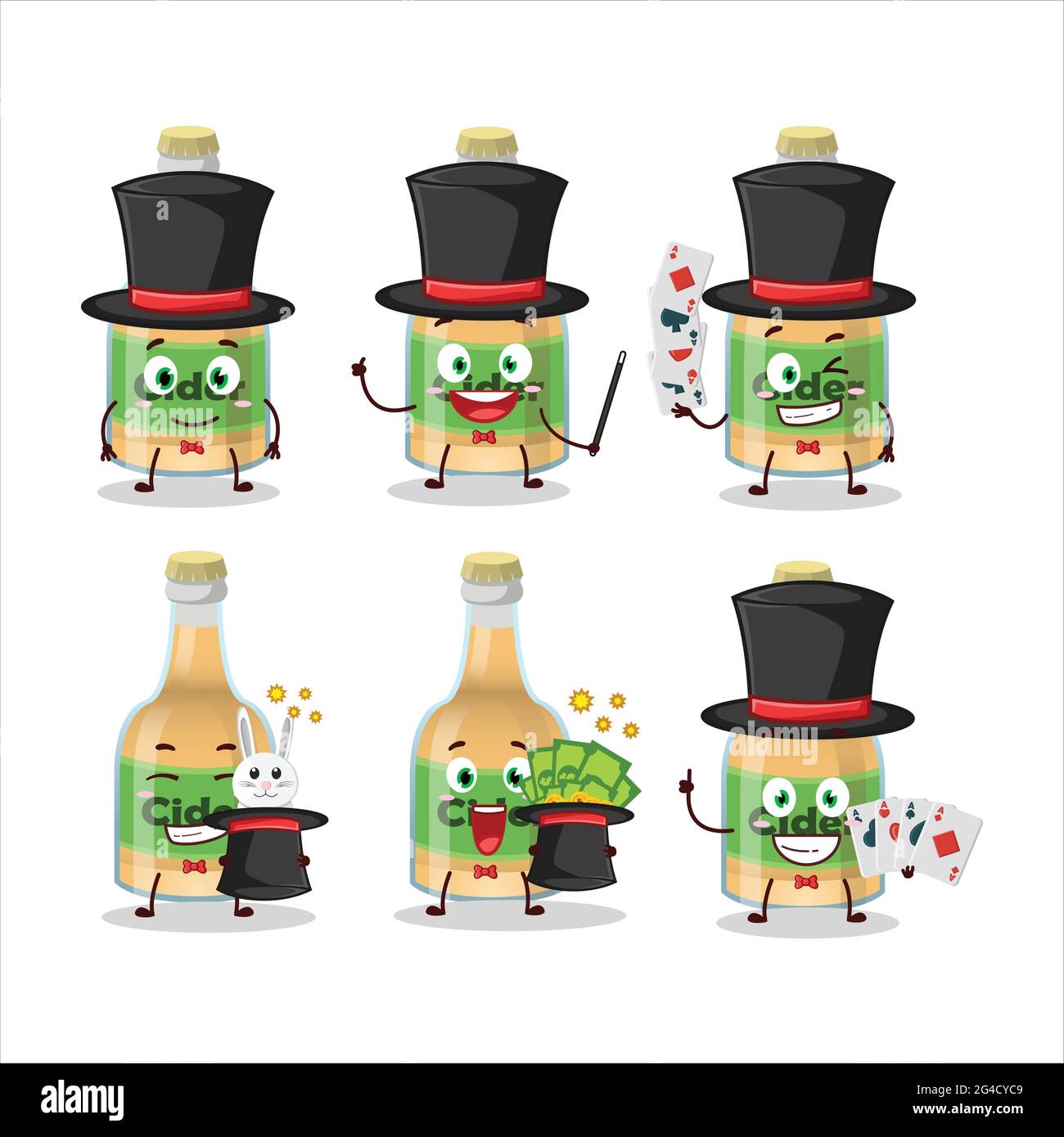 A cider bottle Magician cartoon character perform on a stage. Vector ...
