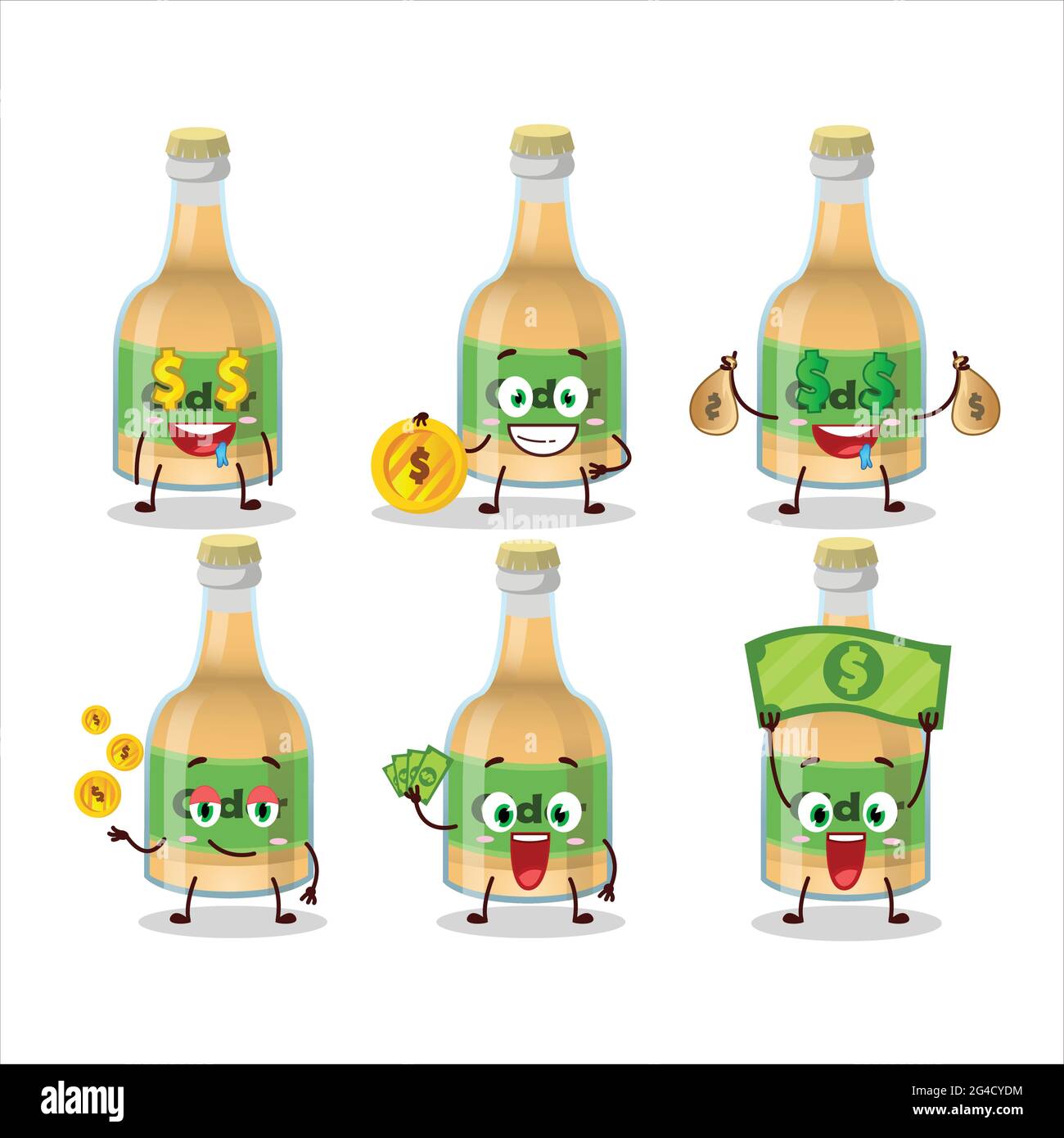 Cider bottle cartoon character with cute emoticon bring money. Vector ...
