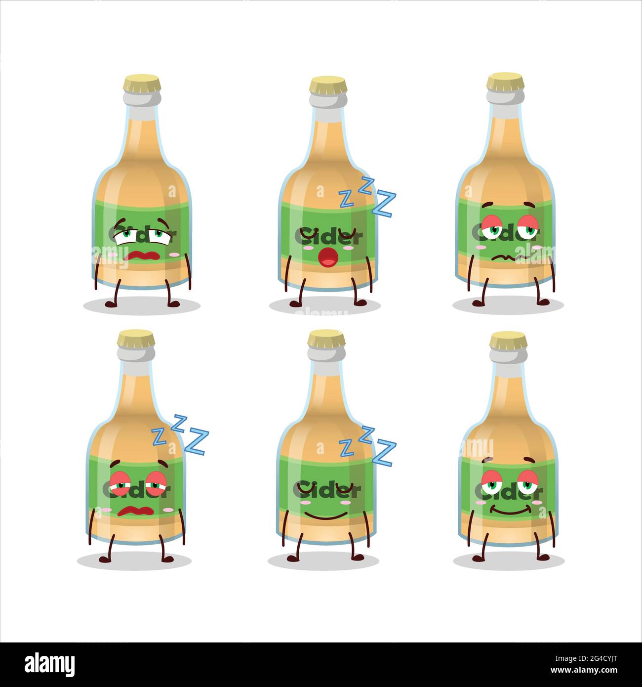Cartoon character of cider bottle with sleepy expression. Vector ...