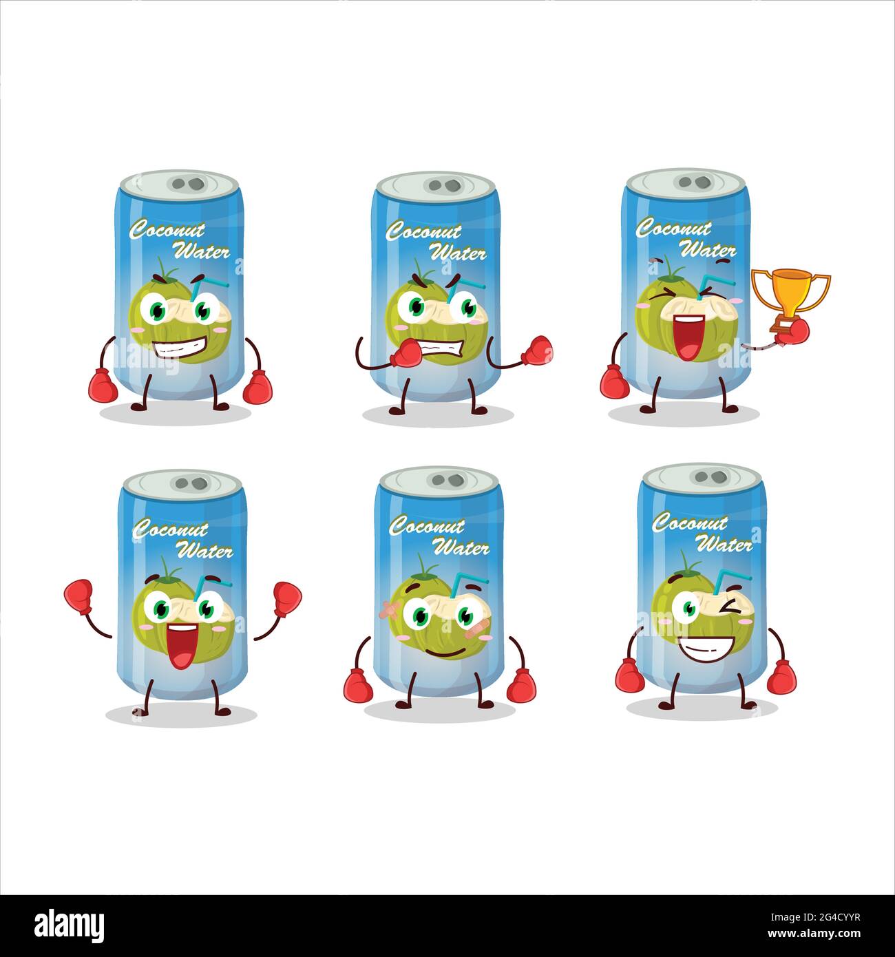 A sporty coconut water can boxing athlete cartoon mascot design. Vector ...