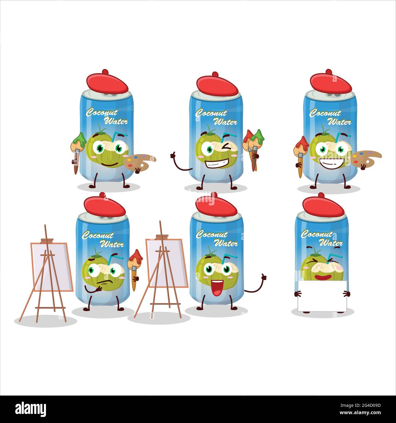 Artistic Artist of coconut water can cartoon character painting with a ...