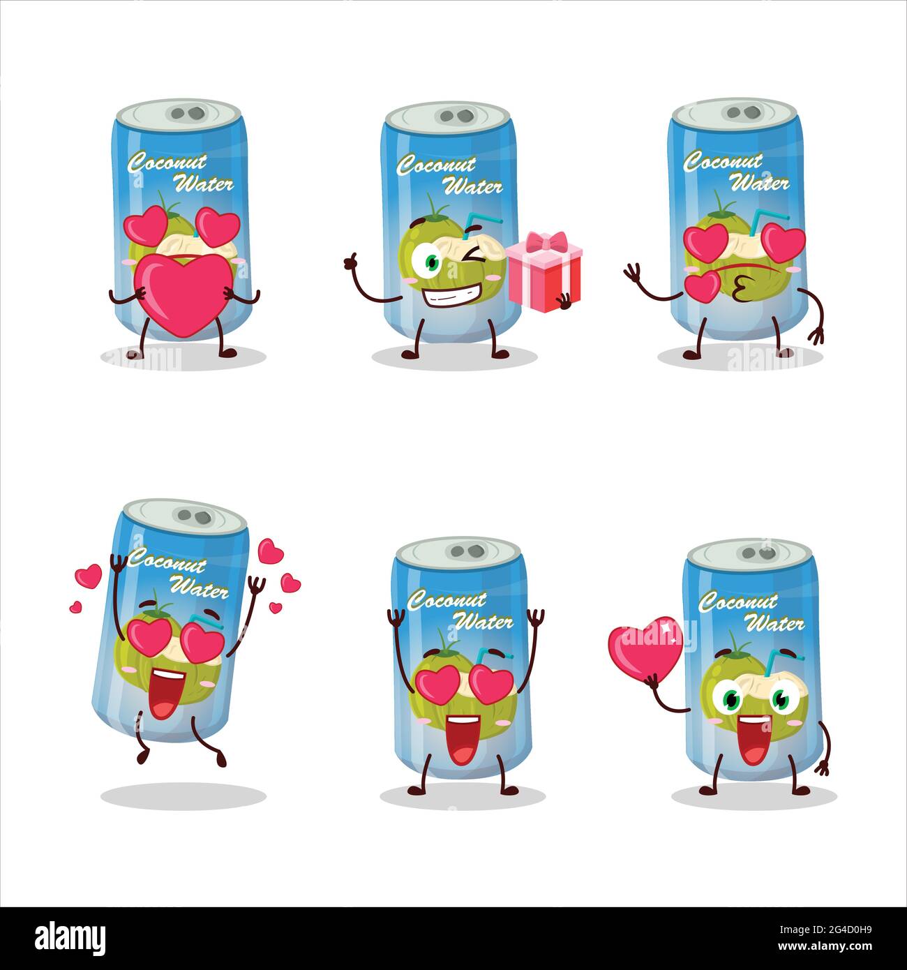 Coconut water can cartoon character with love cute emoticon. Vector ...