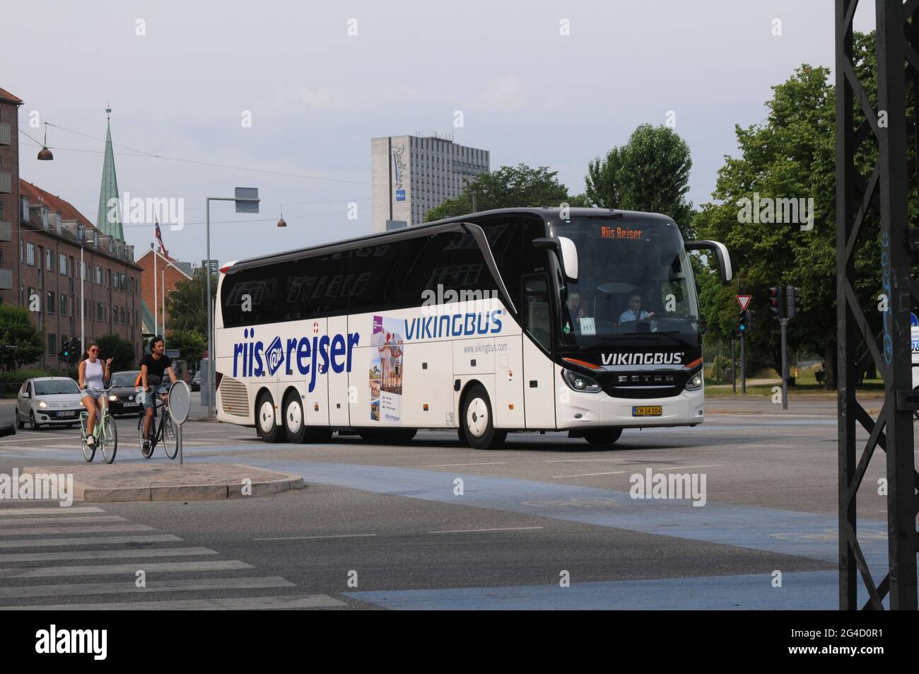 Copenhagen, Denmark. 20 June 2021, Danish travel aency Riis Rejser bus ...