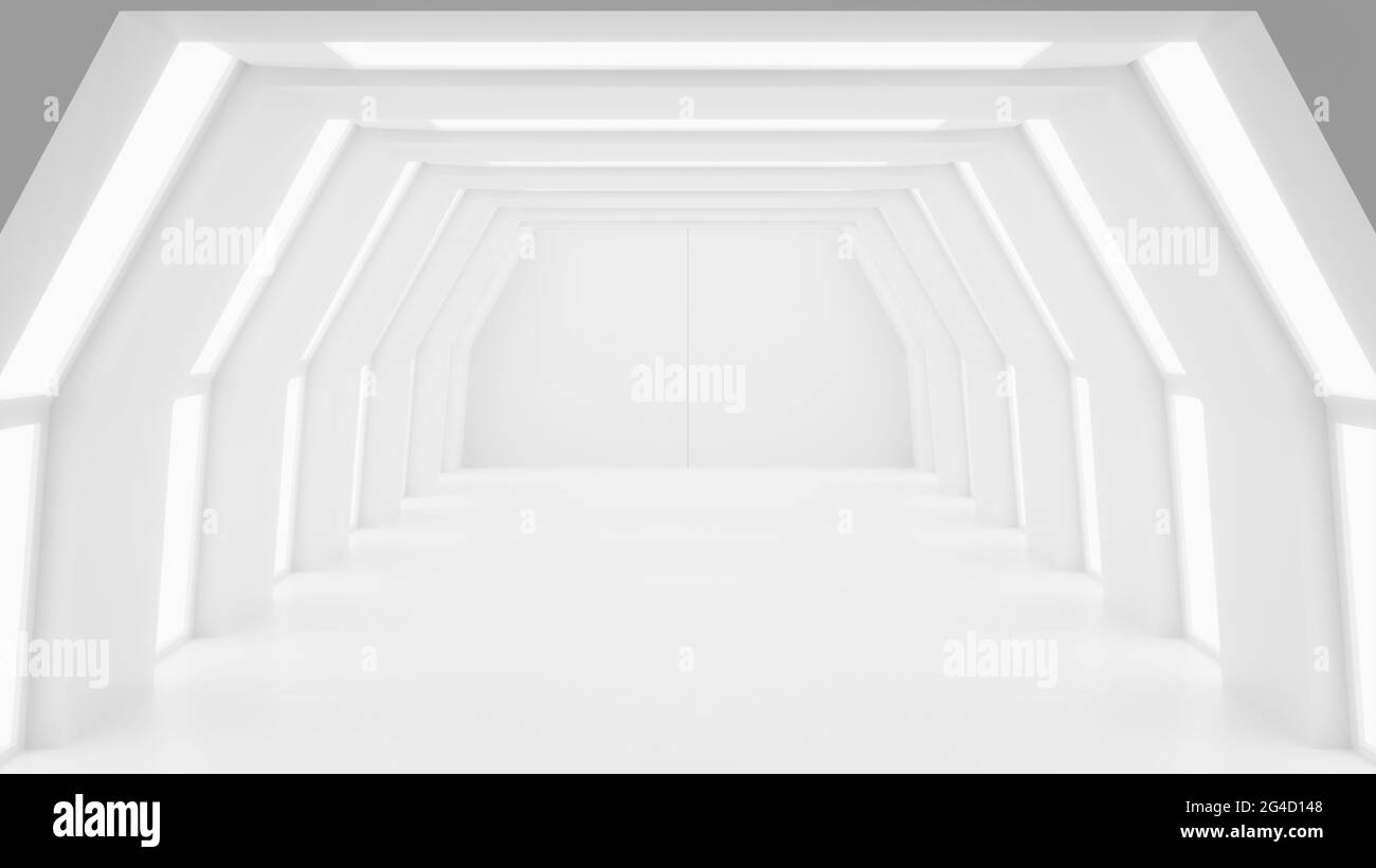 Futuristic mock up scene, abstract white futuristic sci-fi interior ...